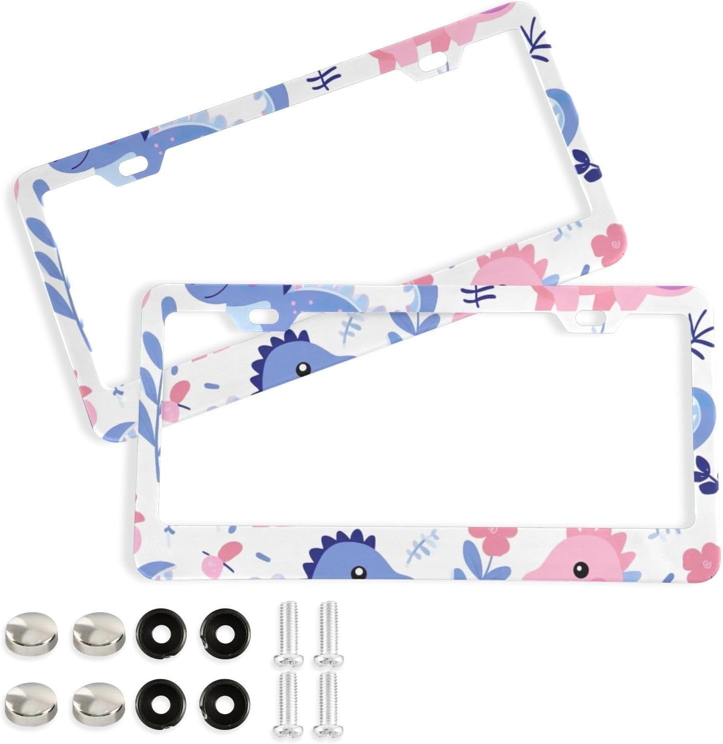 Coolnut Cute Dinosaurs Pattern 2 Pack License Plate Frames,Universal ...