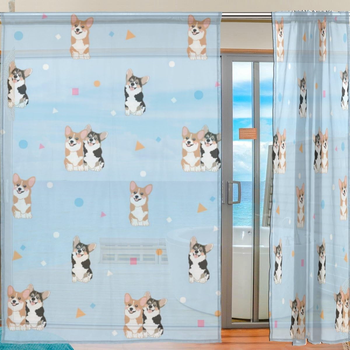 Coolnut Cute Dogs Pattern Sheer Gauze Door Curtain Window Curtain ...
