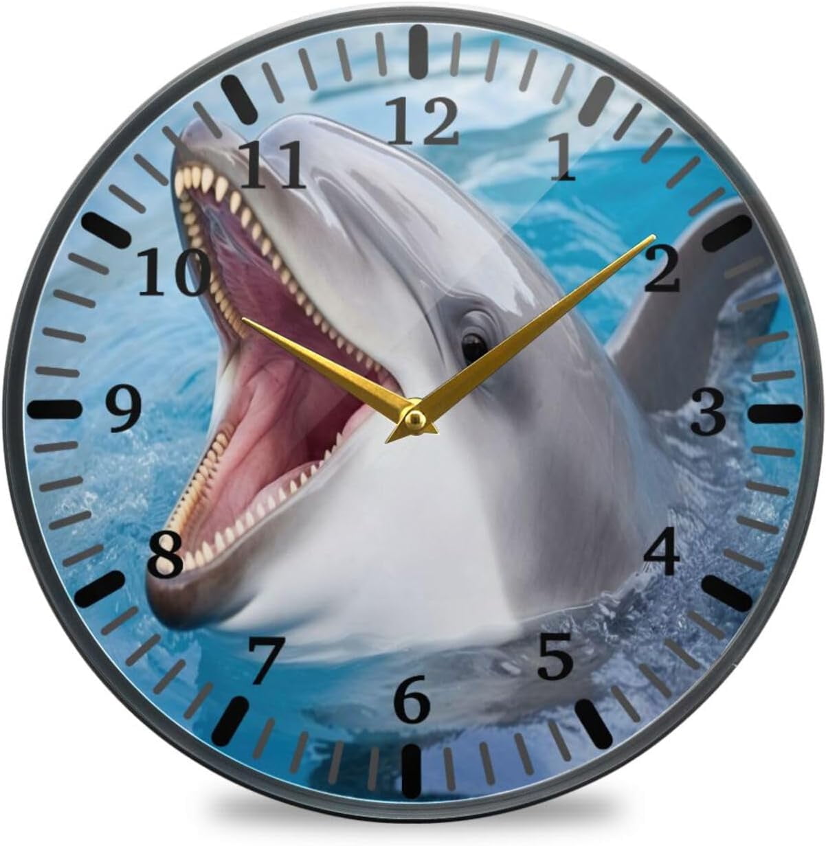 Coolnut Cute Dolphin Wall Clock Silent Non-Ticking Round 12 Inch Quartz ...