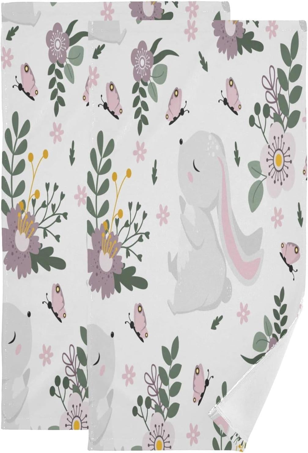 Coolnut Cute Easter Bunny Hand Towels 2 PCS, Spring Flowers Butterfly Kitchen Towel Ultra Soft ...