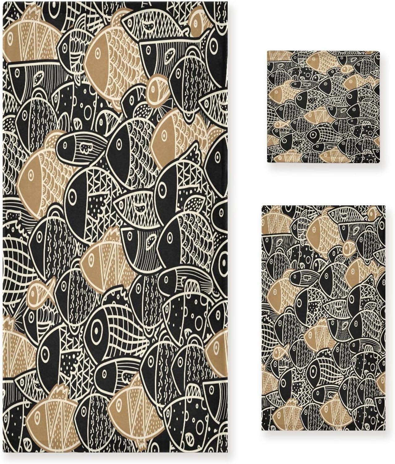 Coolnut Cute Fish Bathroom Towel Set Absorbent Soft 3-Piece Bath Towel ...