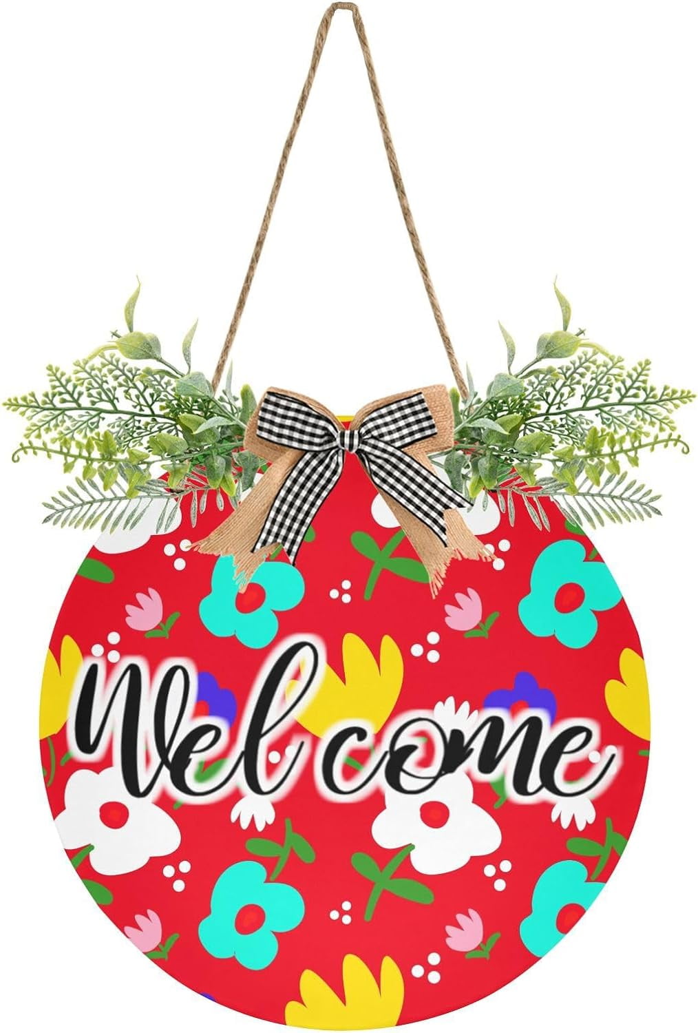 Coolnut Cute Floral Front Door Round, Hanging Welcome Sign, Front Door ...