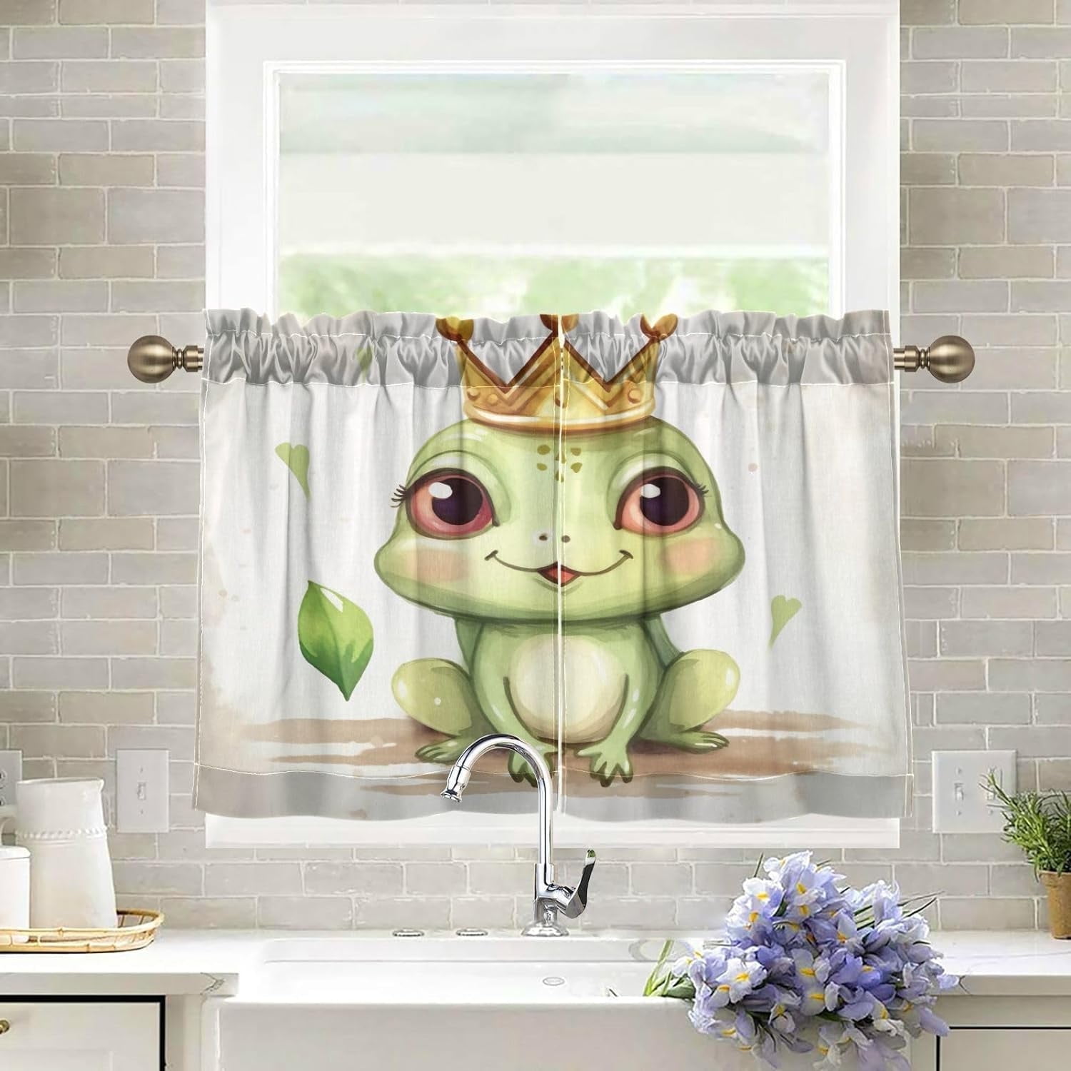 Coolnut Cute Frog King Half Window Tier Curtains 24 Inch Blackout ...