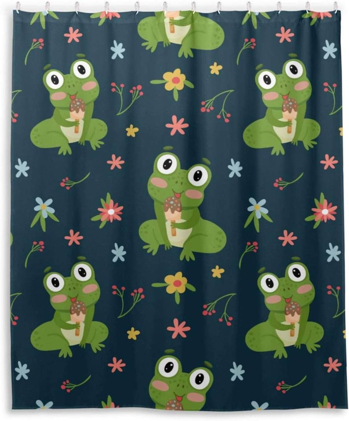 Coolnut Cute Frogs Bathroom Waterproof Shower Curtain Set 60x72