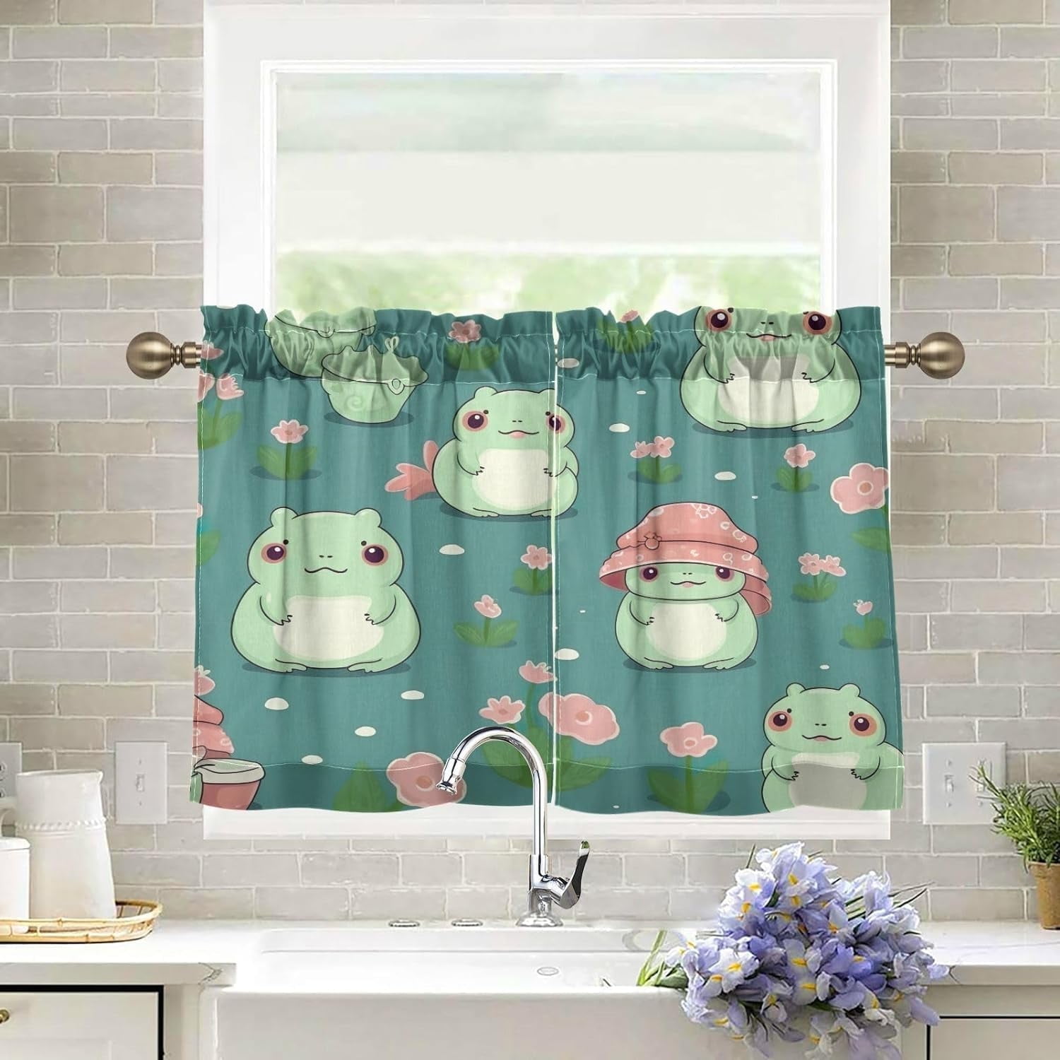 Coolnut Cute Frogs Kitchen Curtains 36 Inch Length Blackout Thermal ...