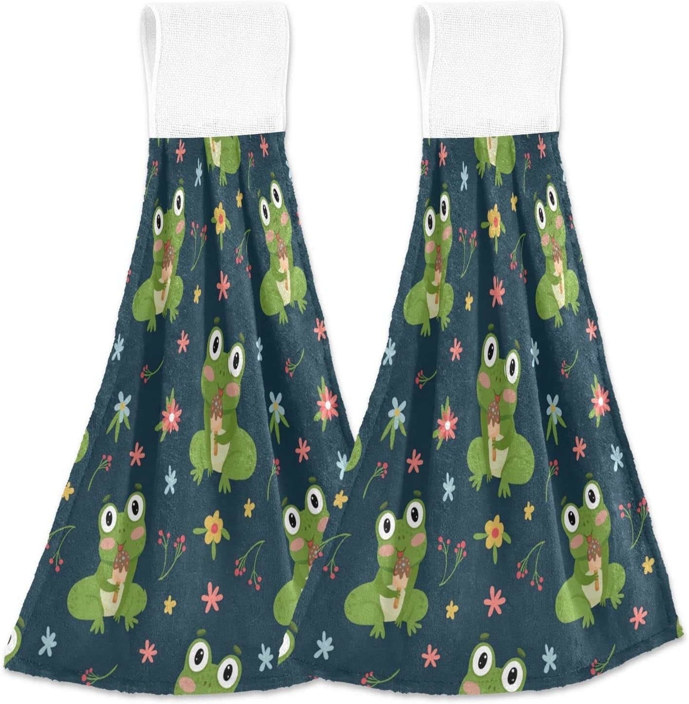 Coolnut Cute Frogs Kitchen Hanging Towel Set 2 Pcs Dish Cloths Hand ...