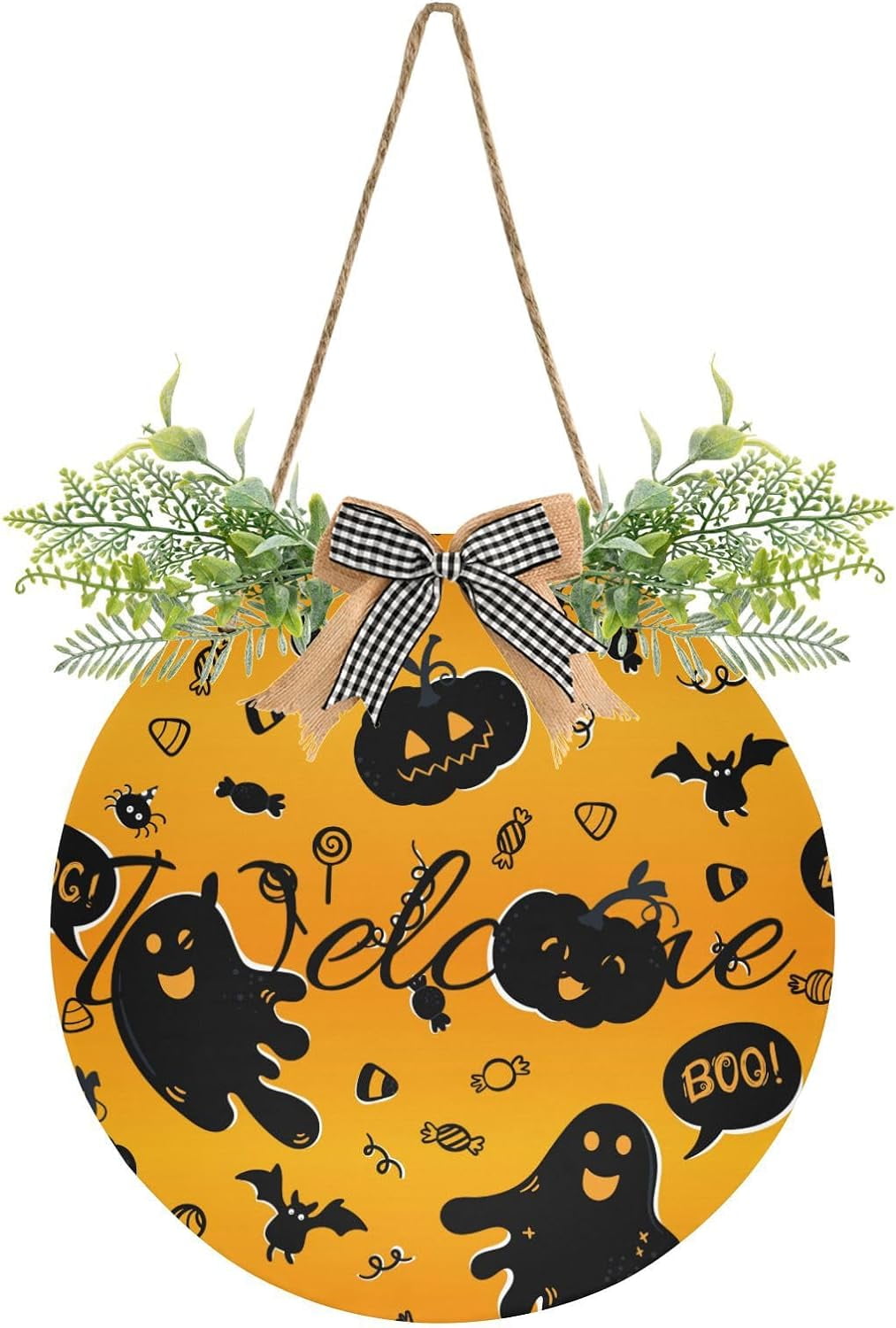 Coolnut Cute Ghost and Pumpkin Welcome Sign Front Door Round Wall Door ...