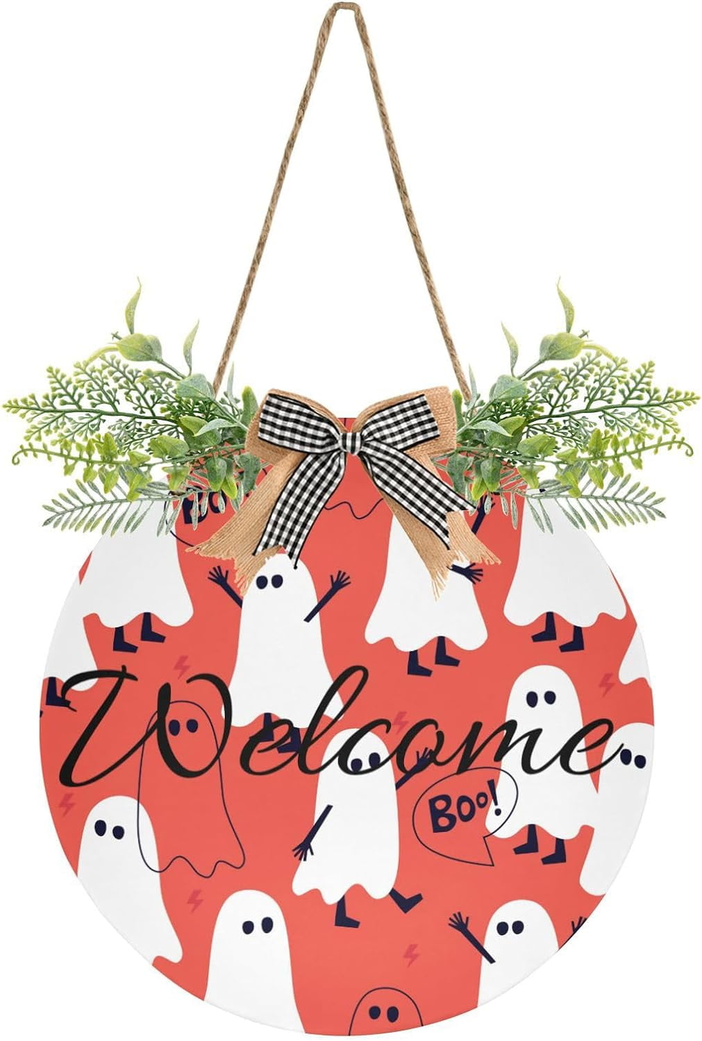 Coolnut Cute Ghost Welcome Sign Front Door Round Wall Door Sign with ...