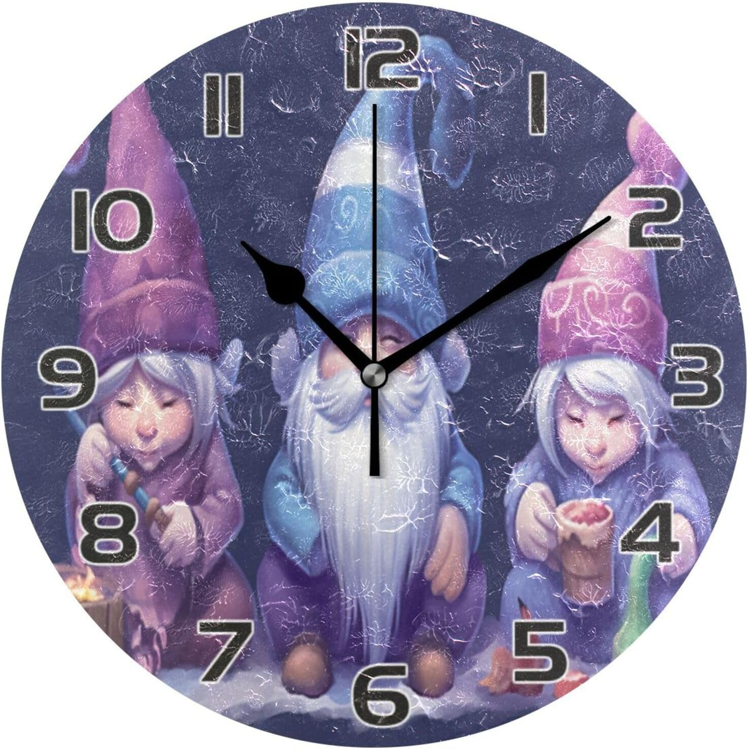 Coolnut Cute Gnomes Dark Purple Wall Clock Round Vintage Silent Non ...