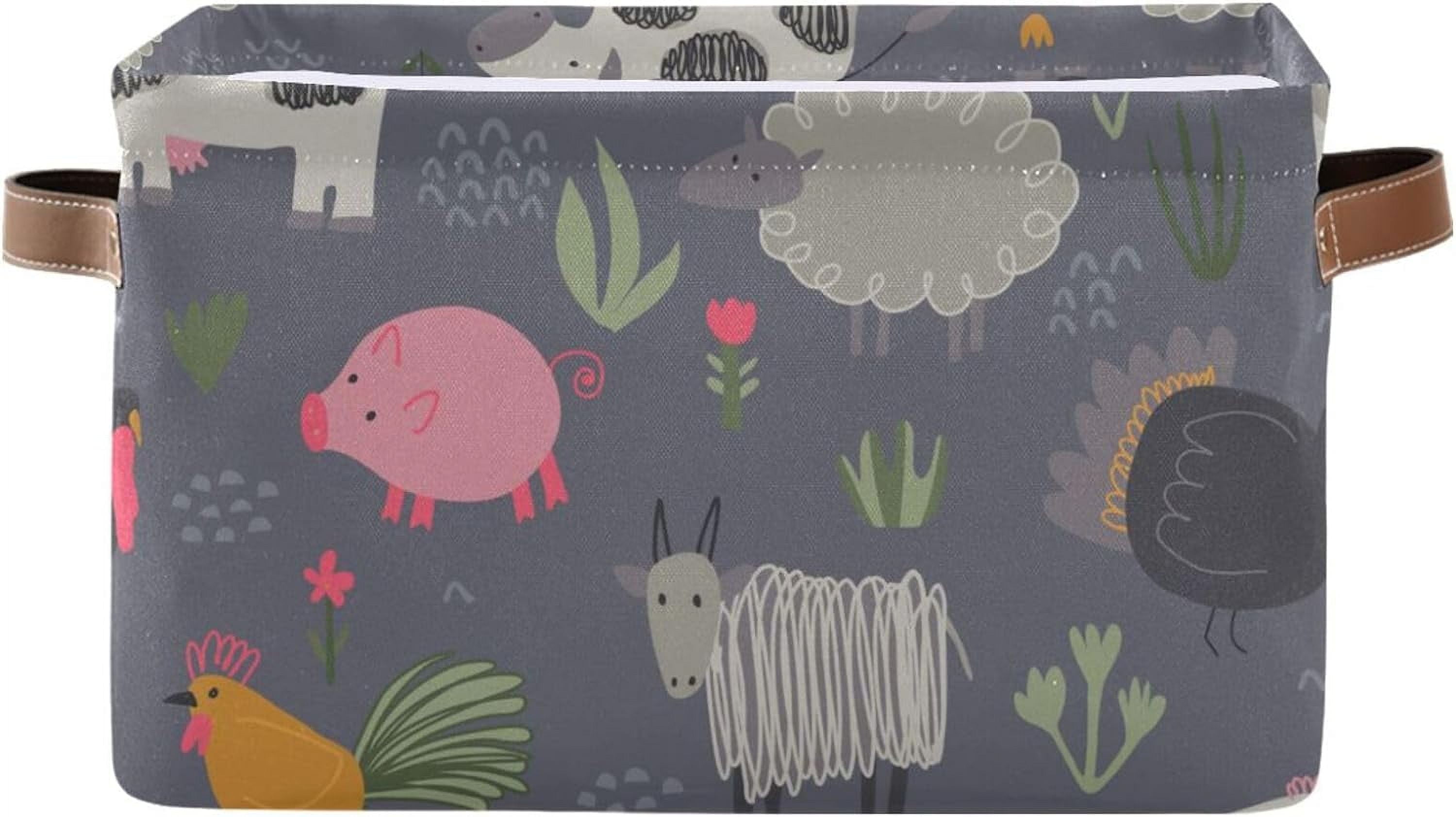 Coolnut Cute Hand Drawn Farm Animals and Plants Storage Basket, Durable ...
