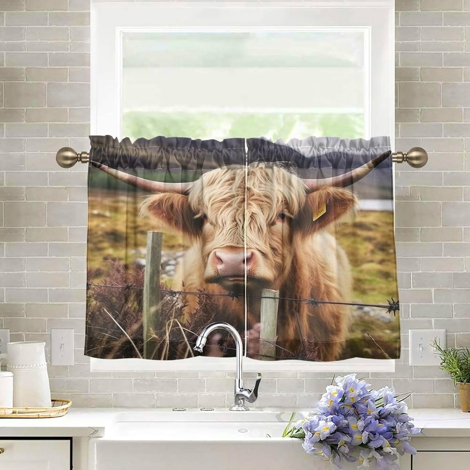 Coolnut Cute Highland Cattle Kitchen Curtains 36 Inch Length Blackout ...