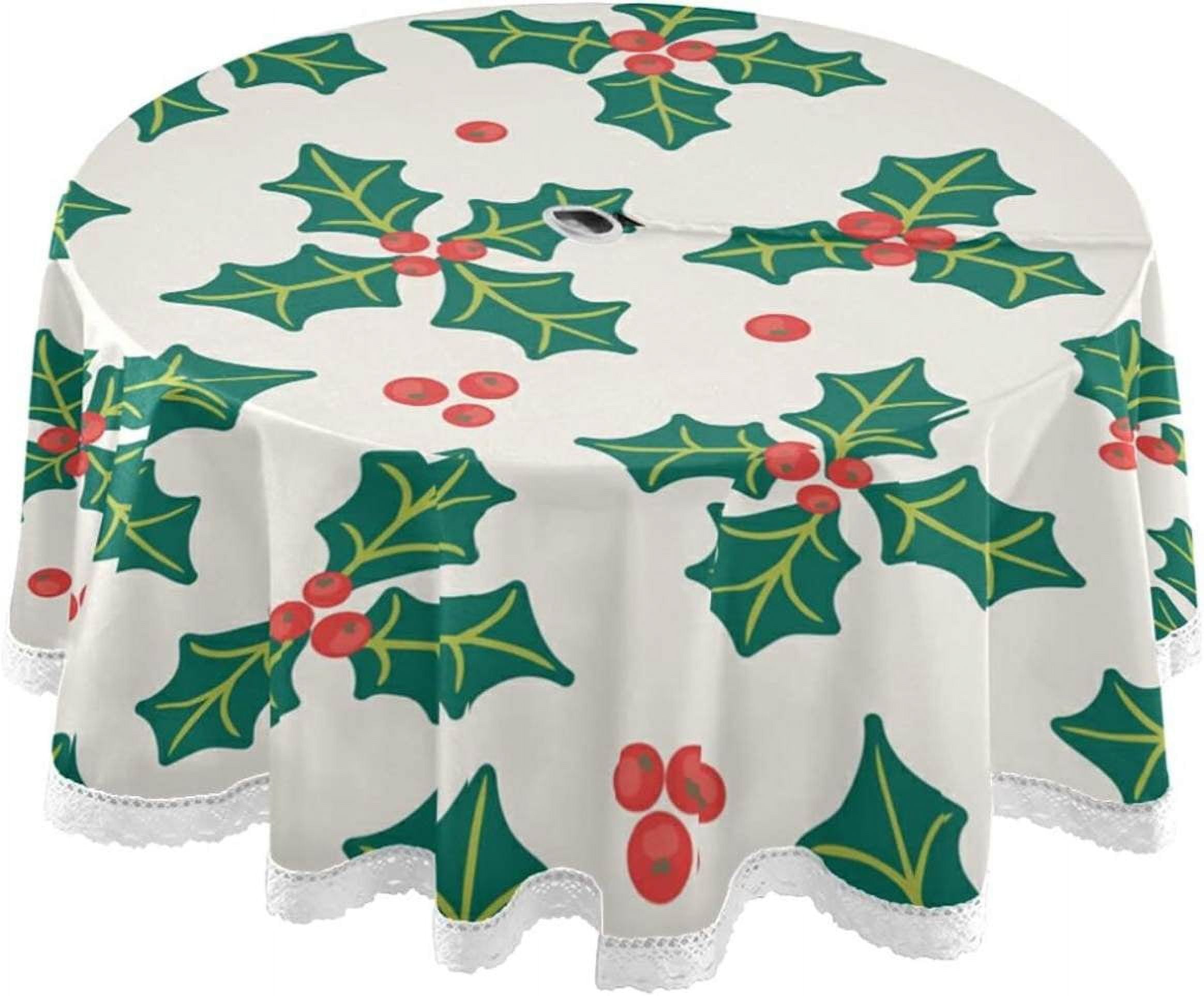 Coolnut Cute Holly Berry Round Tablecloth 60", Waterproof Table Cloths ...