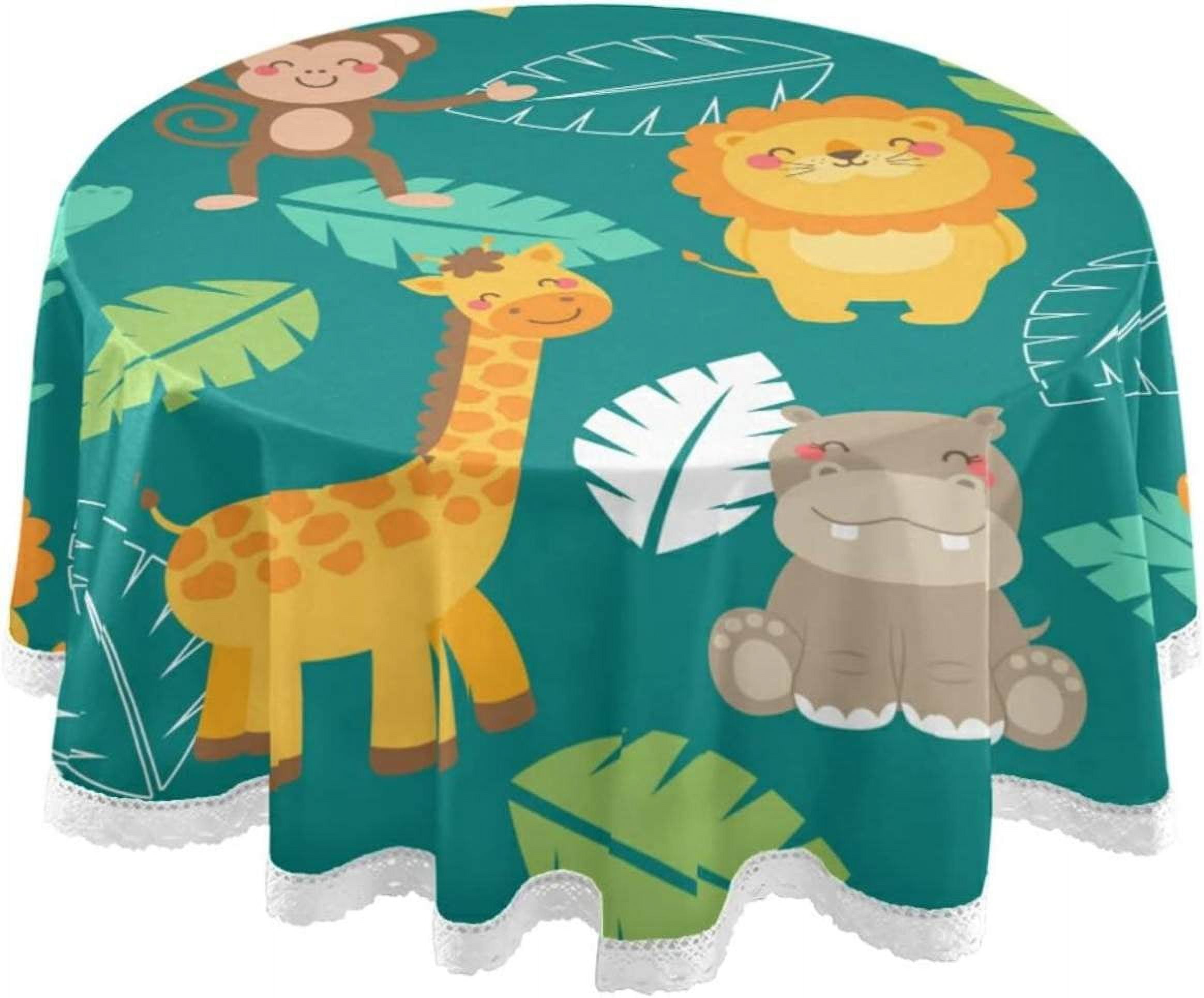 Coolnut Cute Jungle Animals Round Tablecloth 60In,Table Cover Water ...