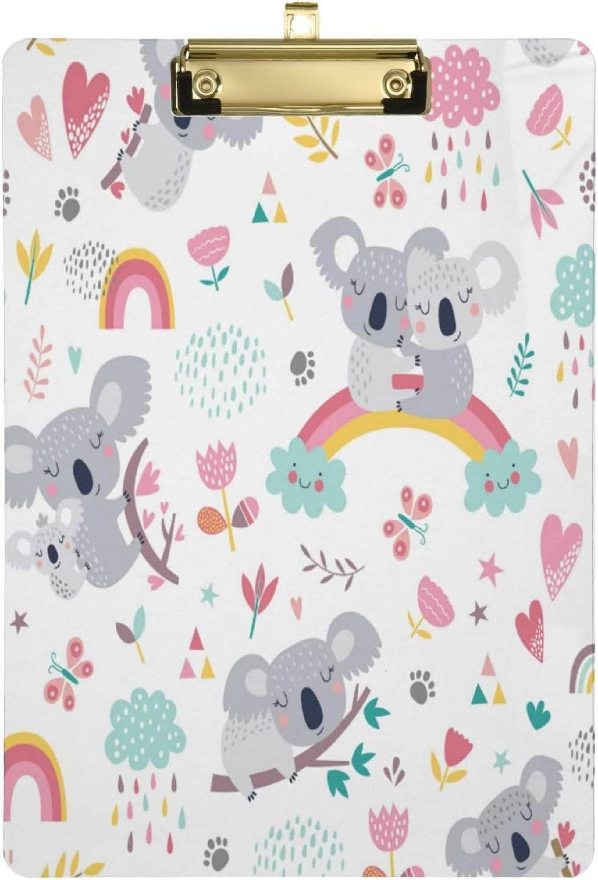Coolnut Cute Koala and Rainbow Acrylic Clipboard with Low Profile Gold ...