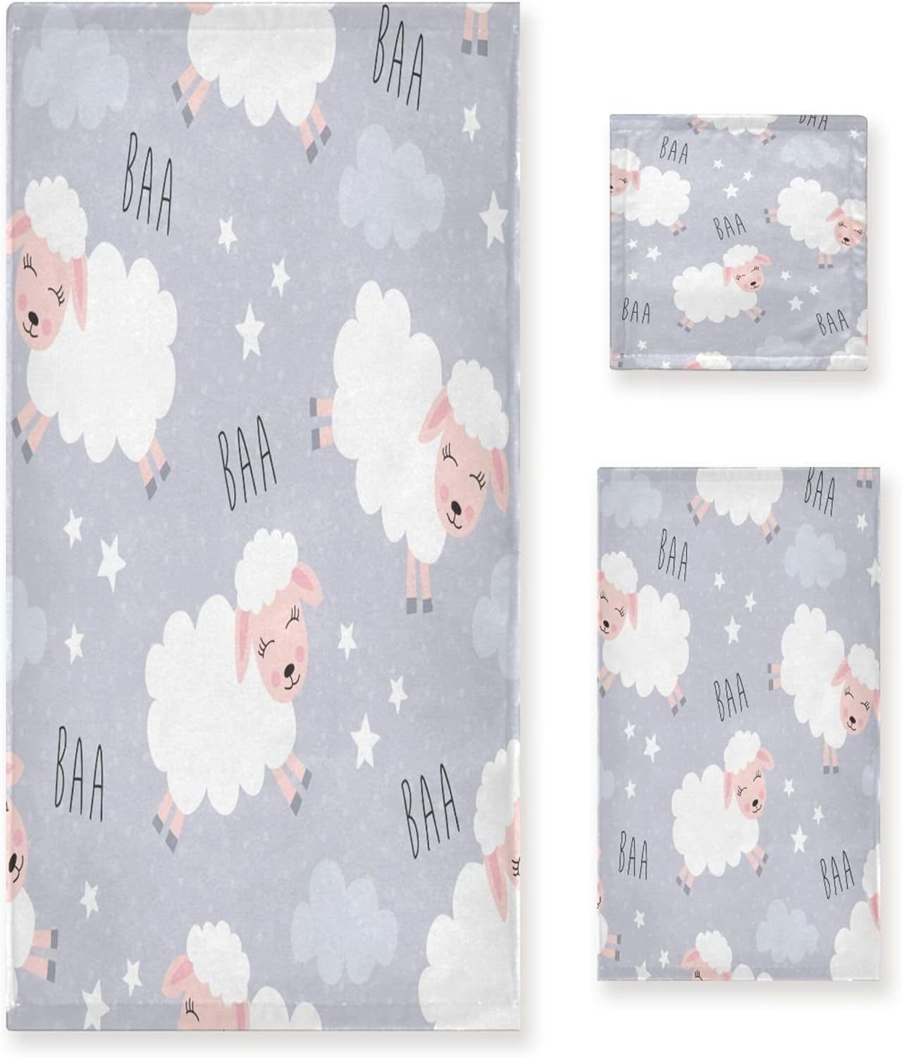 Coolnut Cute Lamb Bathroom Towel Set of 3 with Hand Towel, Wash Cloths ...