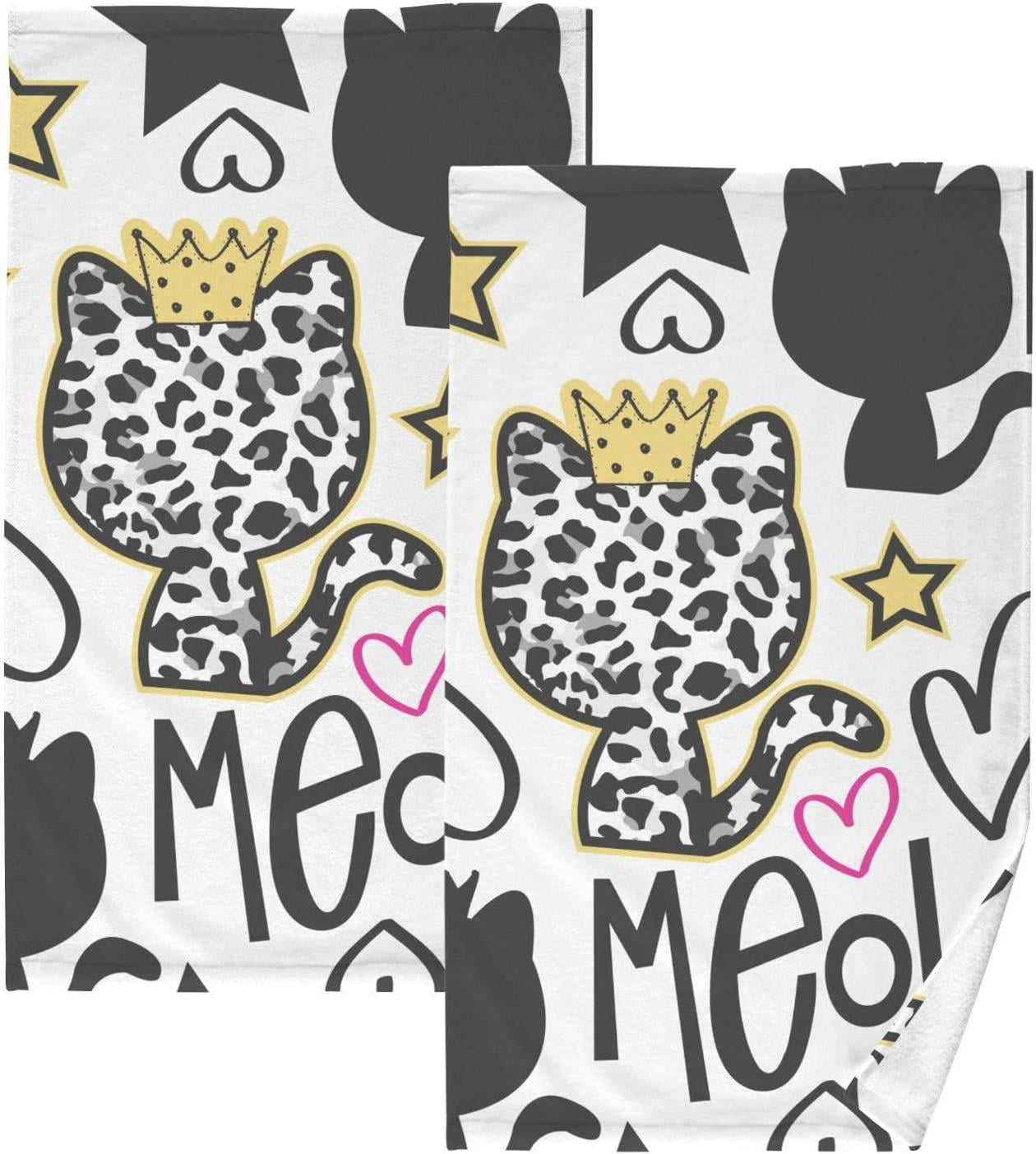 Coolnut Cute Leopard Cat Patterned Hand Towels 2 PCS, Cotton Bath Towel for Drying Face Hands ...