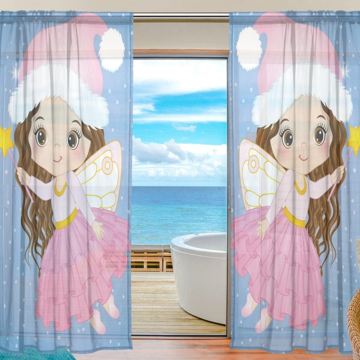 Coolnut Cute Little Christmas Fairy Sheer Gauze Door Curtain Window ...