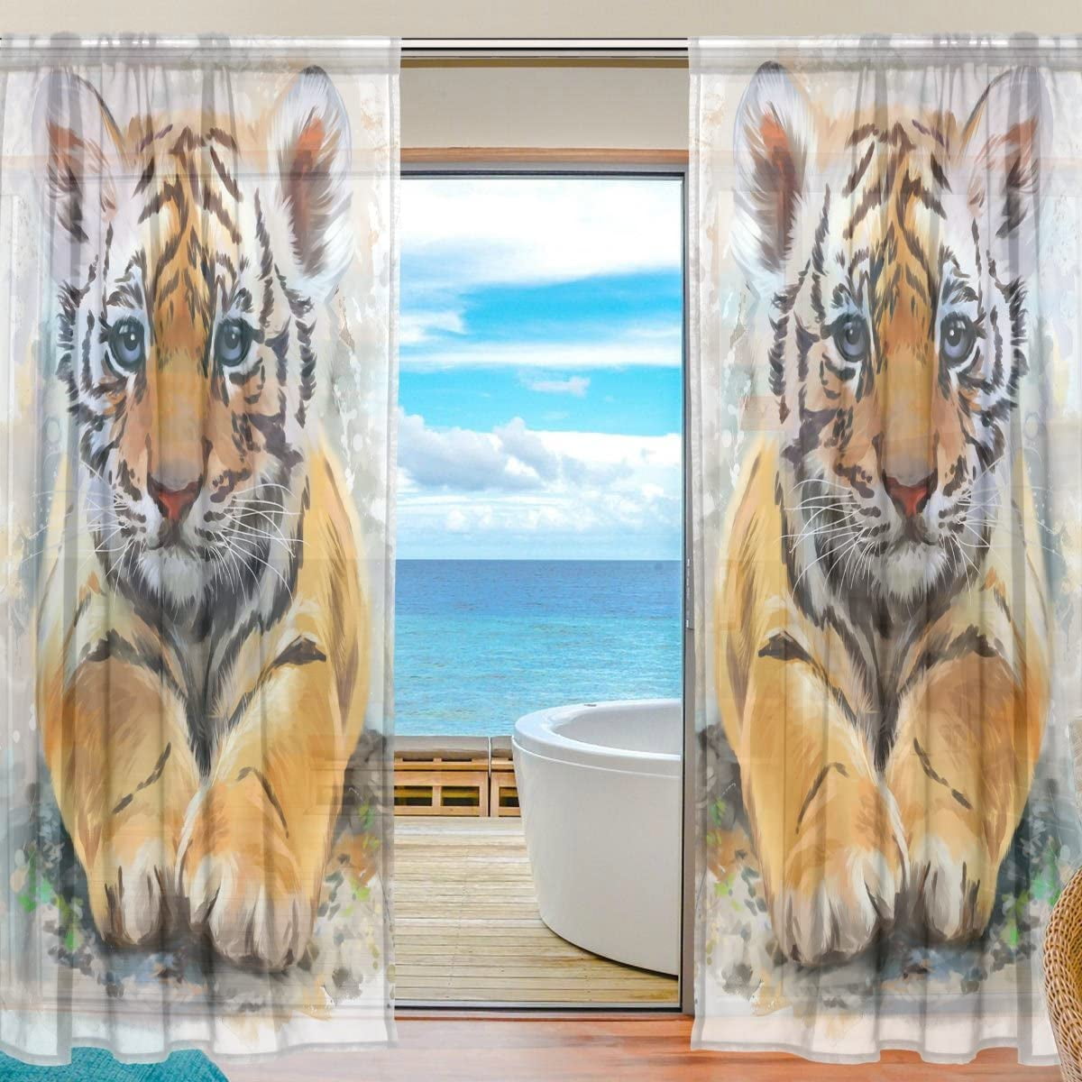 Coolnut Cute Little Tiger Sheer Gauze Door Curtain Window Curtain ...