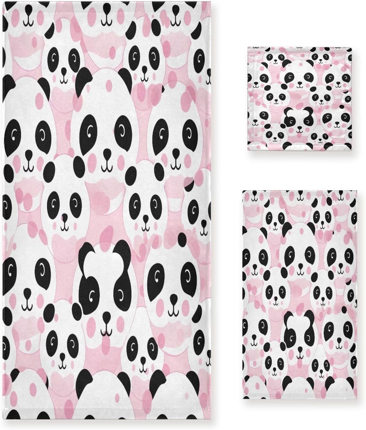 Coolnut Cute Panda Bathroom Towel Set Absorbent Soft 3-Piece Bath Towel ...