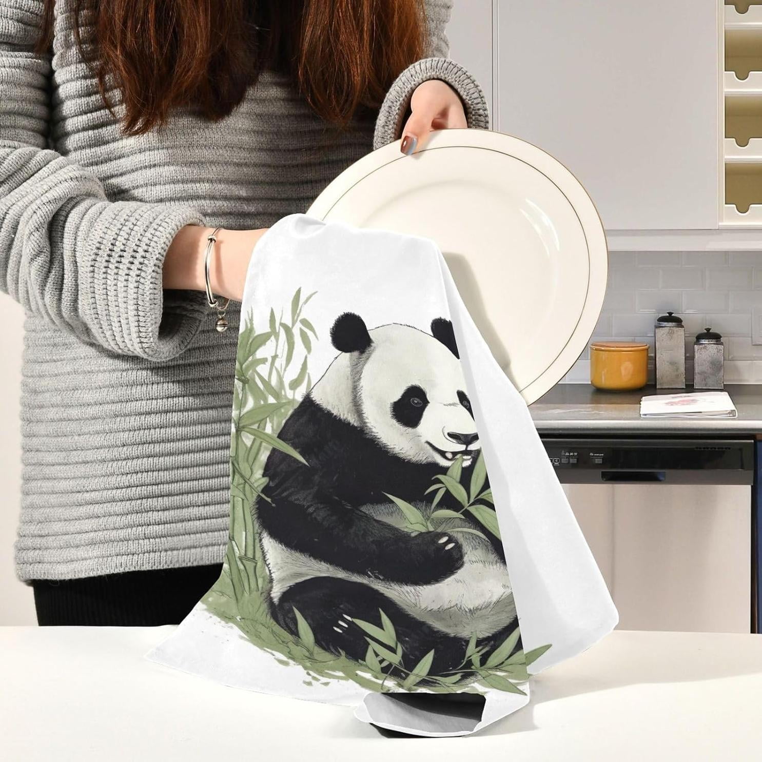 Coolnut Cute Panda Bear Kitchen Towels, 18 x 28 Inch Super Soft and ...
