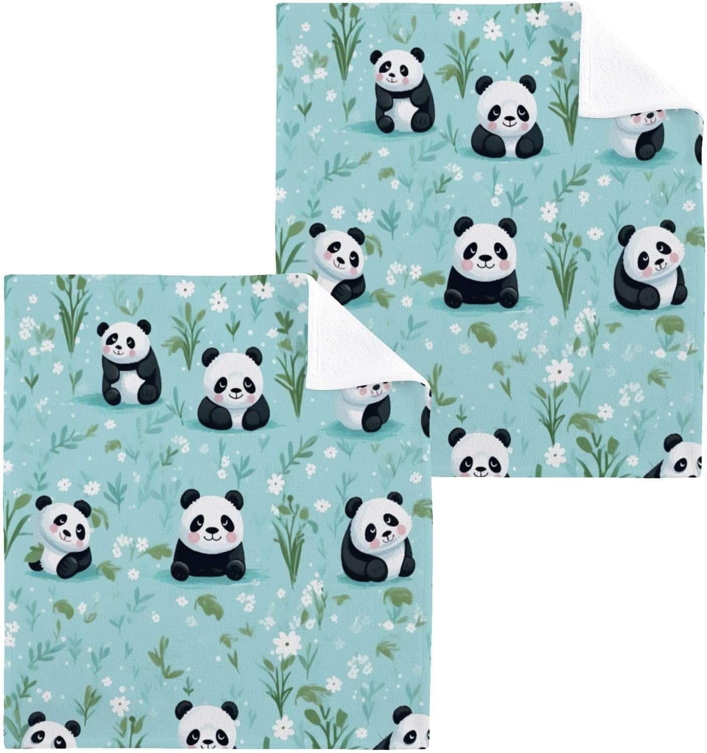Coolnut Cute Panda Washcloths Set of 6-12 x 12 inch Pure Cotton Wash ...