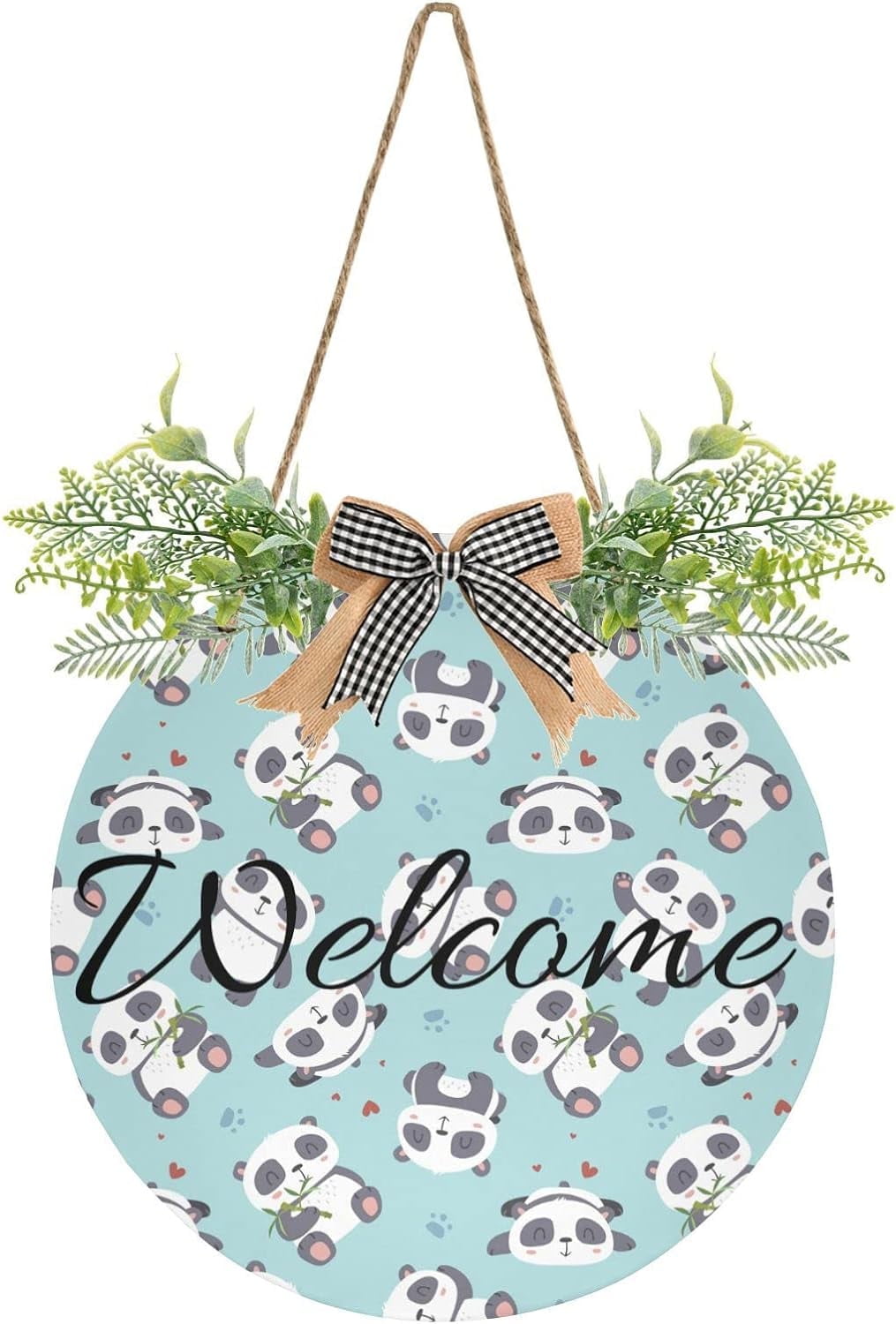 Coolnut Cute Panda Welcome Sign for Front Door, Round Sign Hanging ...