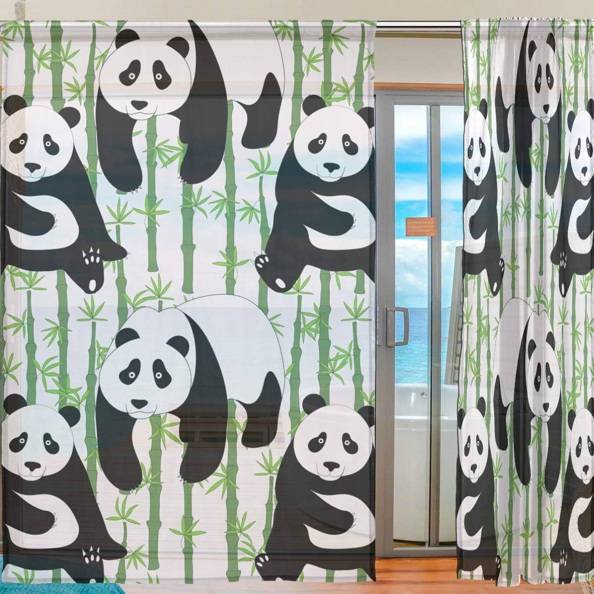 Coolnut Cute Pandas with Bamboo On White Sheer Gauze Door Curtain ...