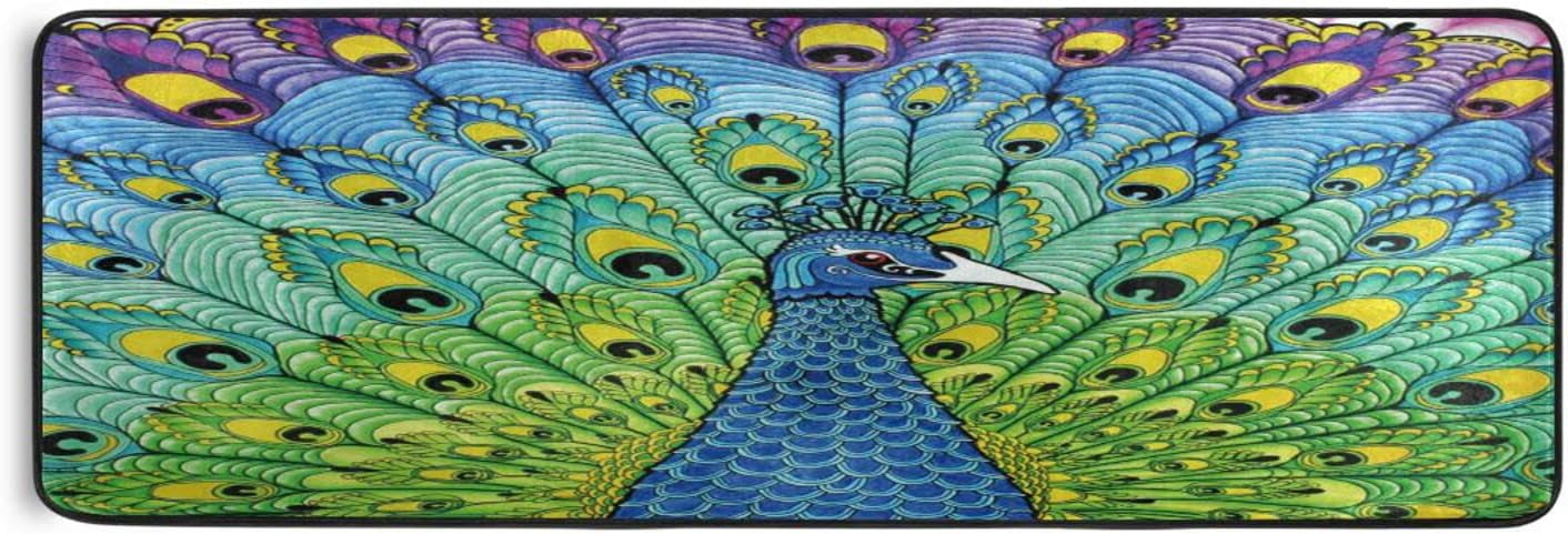 Coolnut Cute Peacock Area Rug - 2' x 6' Washable Runner Rugs with ...
