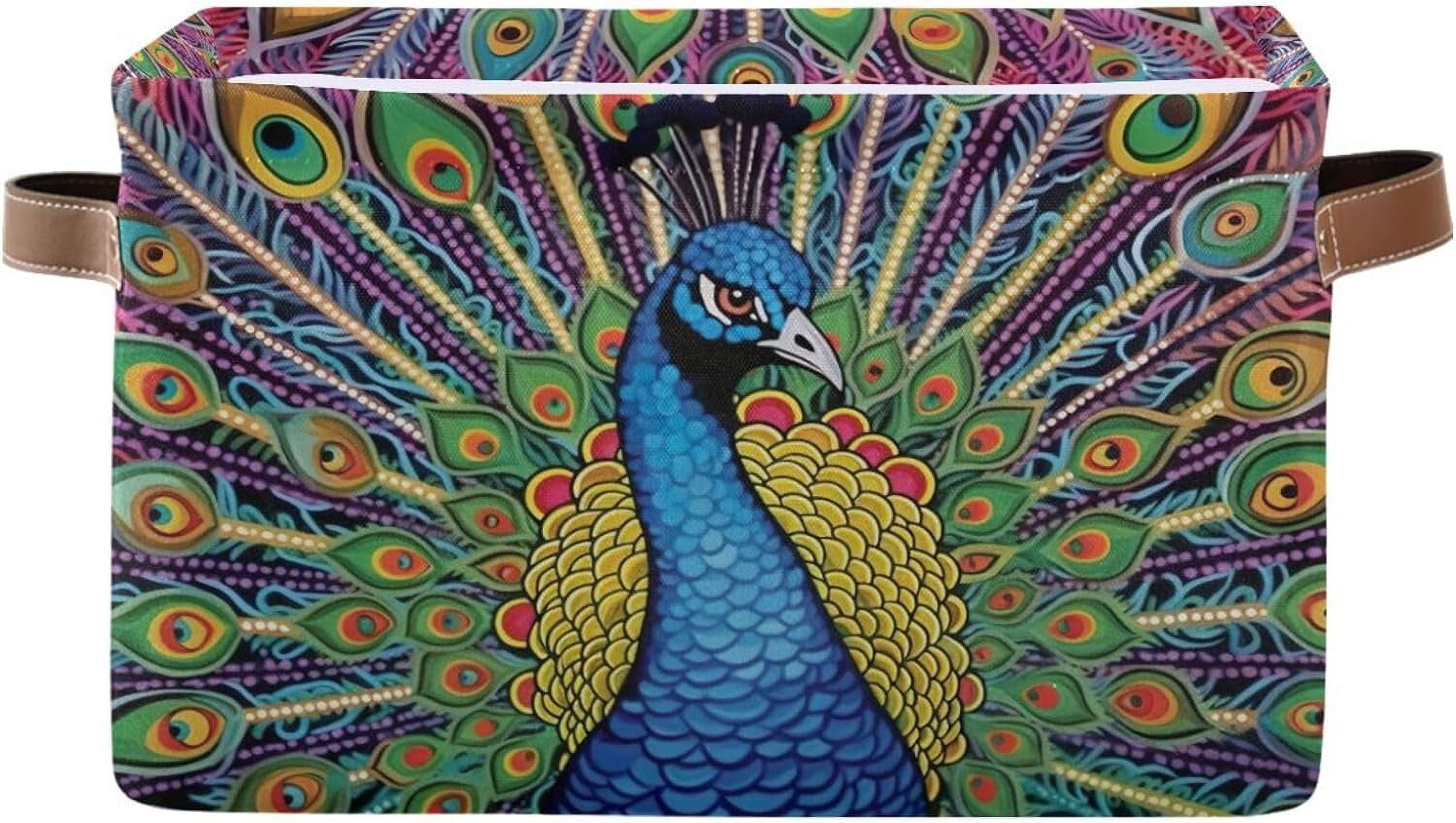 Coolnut Cute Peacock Storage Bins Foldable Canvas Fabric Storage Basket ...