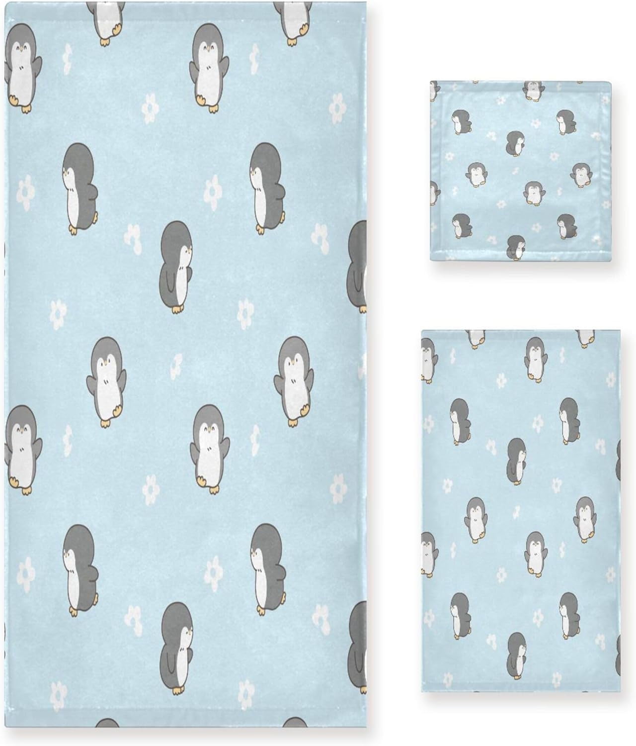 Coolnut Cute Penguins Bathroom Towel Set of 3 with Hand Towel, Wash ...