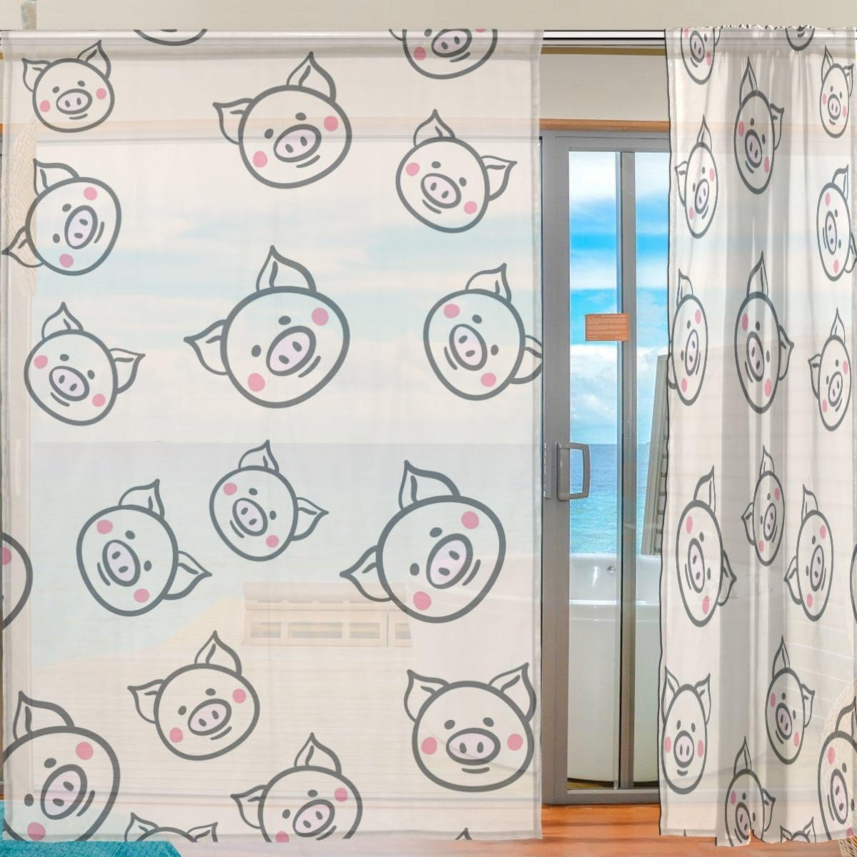Coolnut Cute Pig Doodles Sheer Gauze Door Curtain Window Curtain Drapes ...