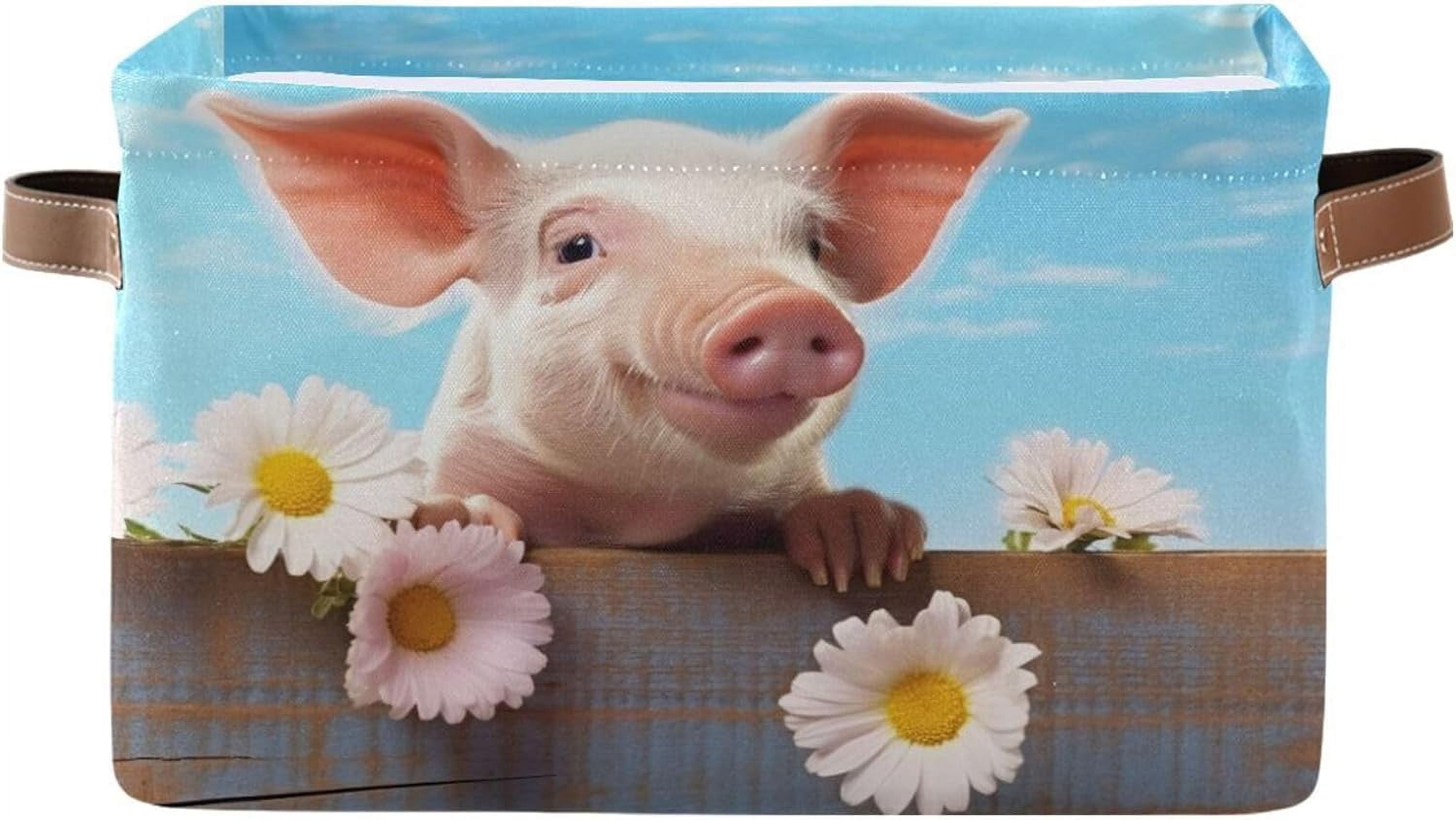 Coolnut Cute Pig Storage Basket with Handles Collapsible Storage Bins ...