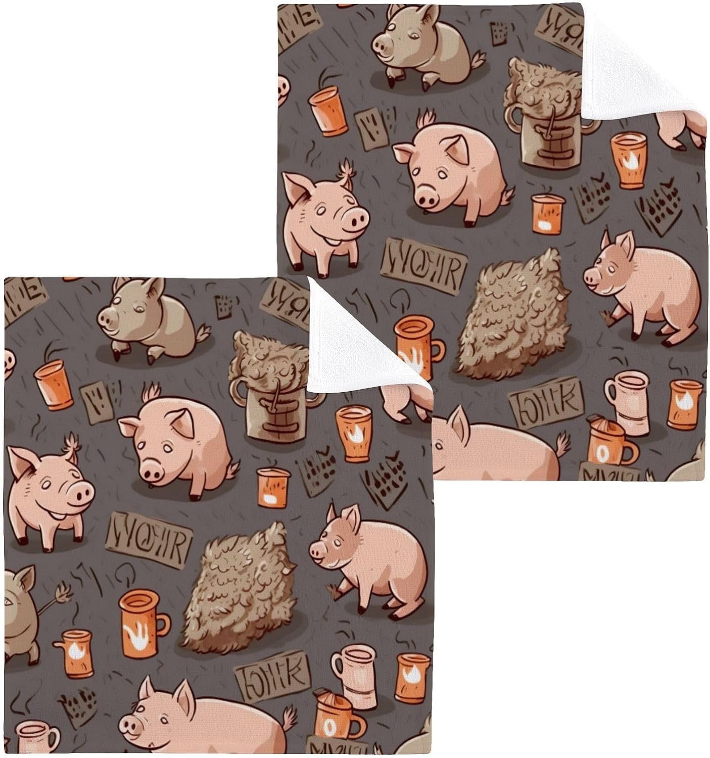 Coolnut Cute Pigs Washcloths Set of 6-12 x 12 inch Pure Cotton Wash ...