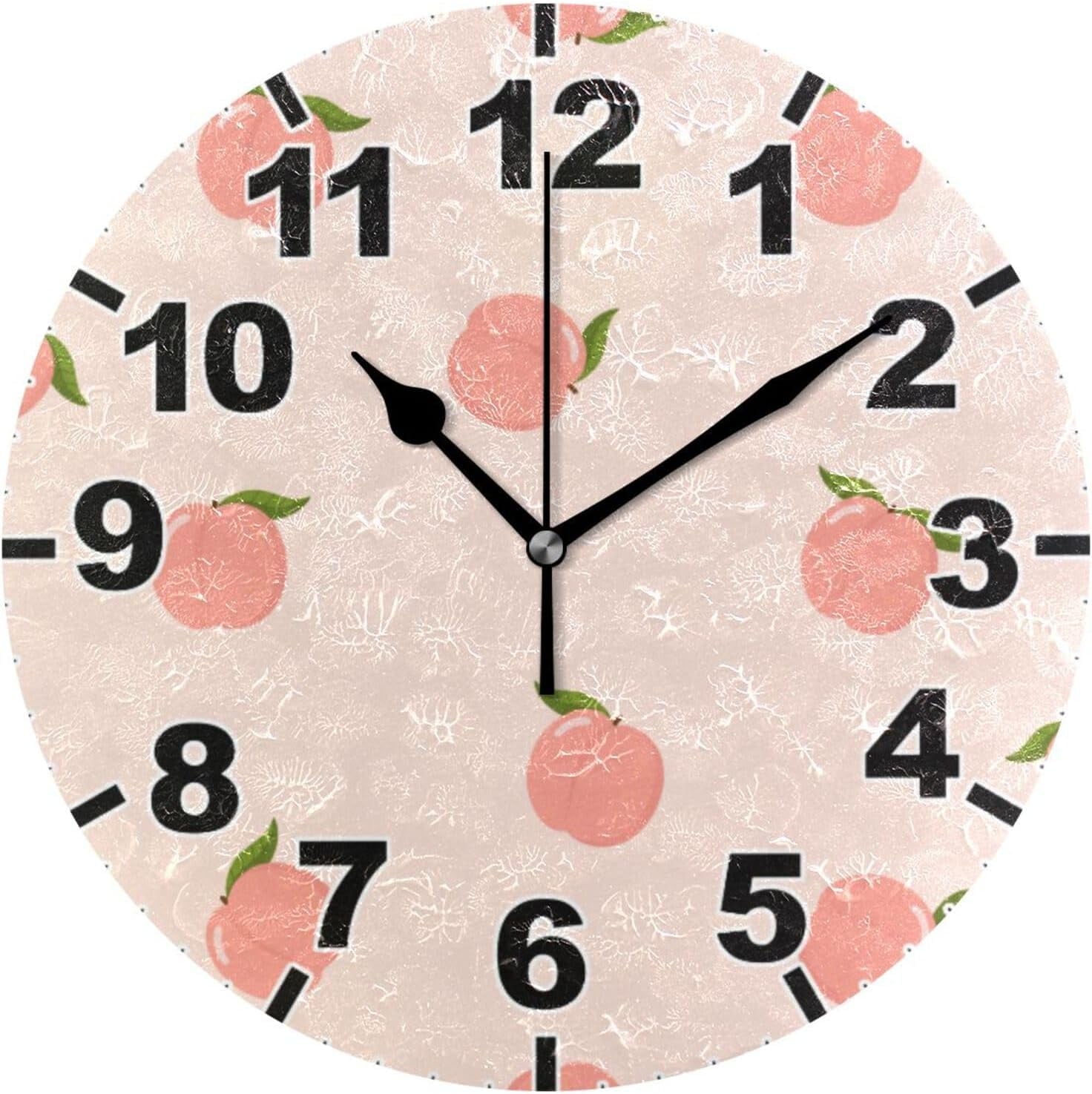 Coolnut Cute Pink Peach Round Wall Clock, Battery Operated Silent Non ...