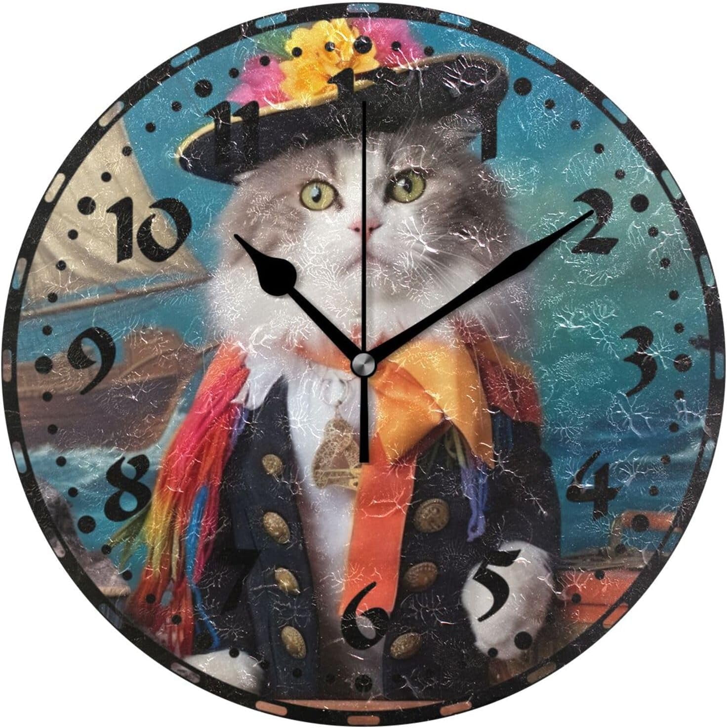 Coolnut Cute Pirate Cat Wall Clock, Silent Non Ticking 10 Inch Battery ...