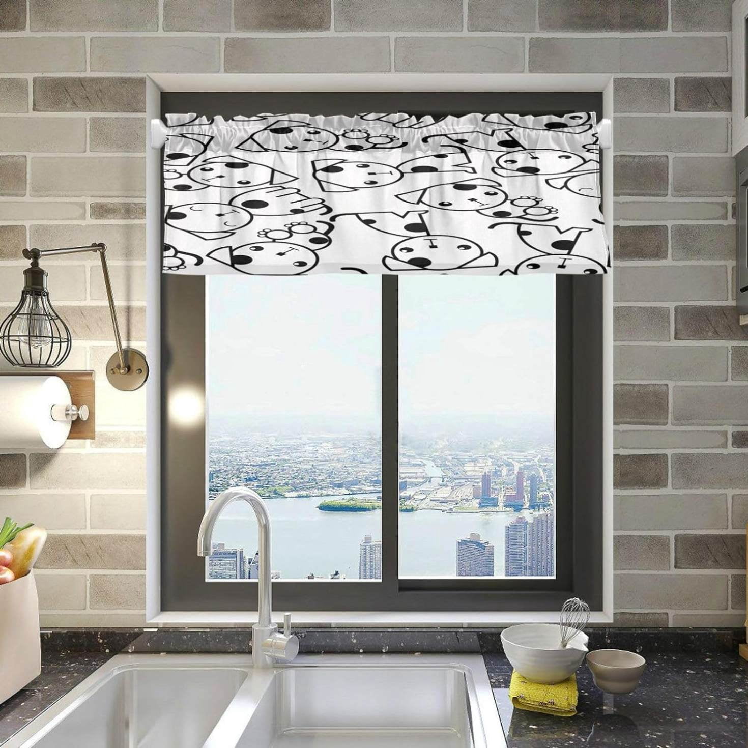 Coolnut Cute Puppy Dog Windows Valance Curtains, 54x18in Double Layer ...