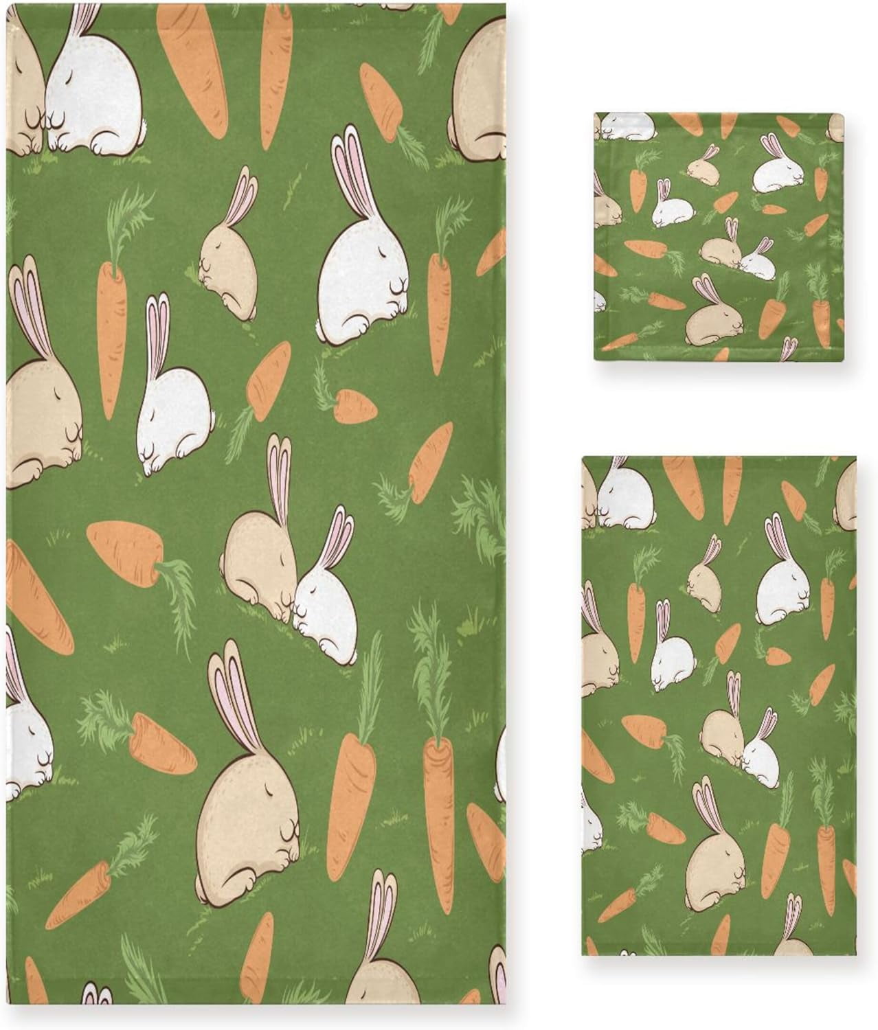 Coolnut Cute Rabbits Carrots Bathroom Towel Set of 3 with Hand Towel ...