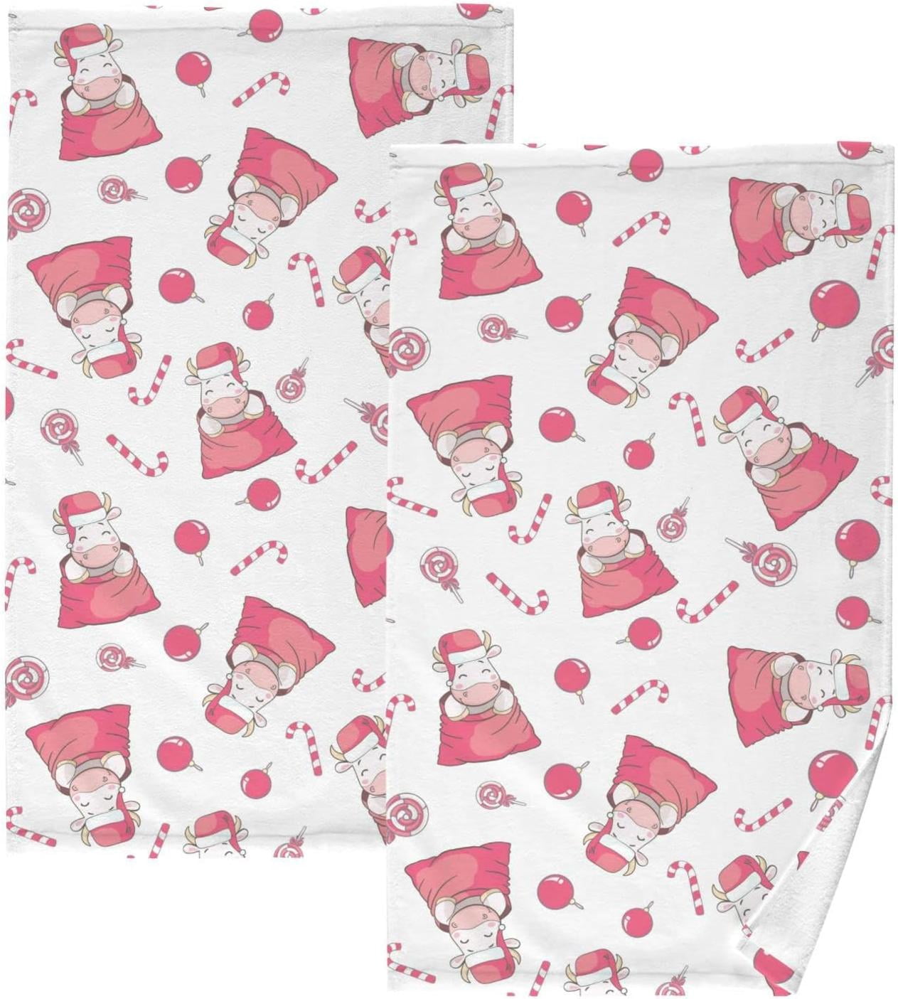 Coolnut Cute Red Cow Patterned Hand Towels 2 PCS, Cotton Bath Towel for ...