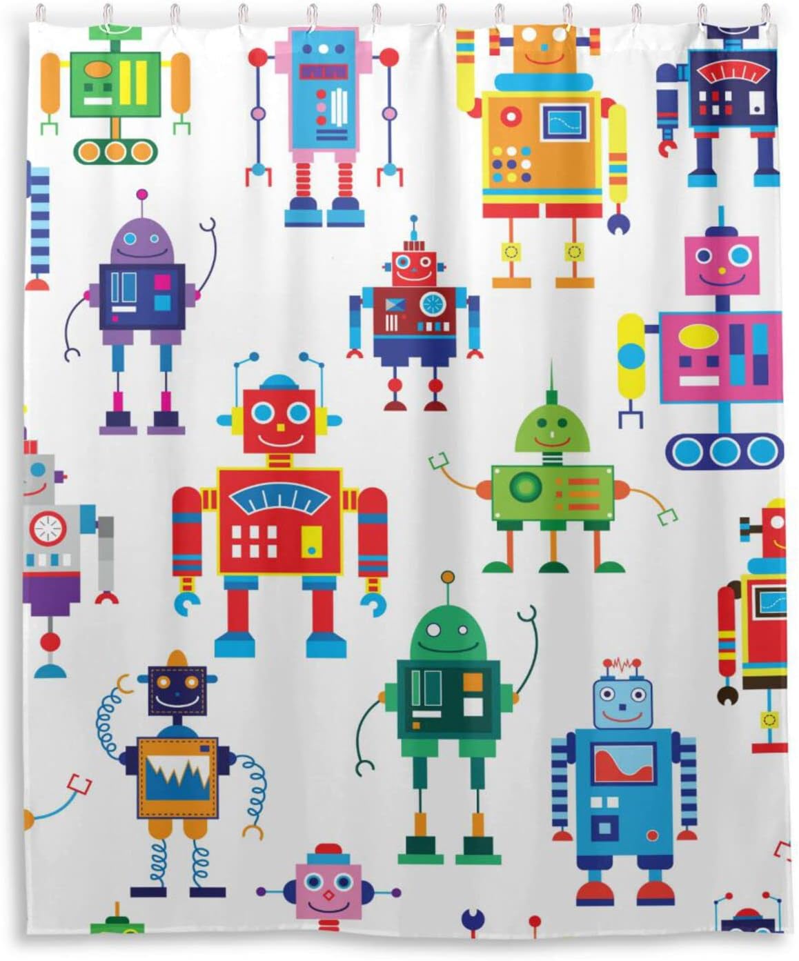 Coolnut Cute Robots Shower Curtain Bathroom Decor Watercolor Shower ...
