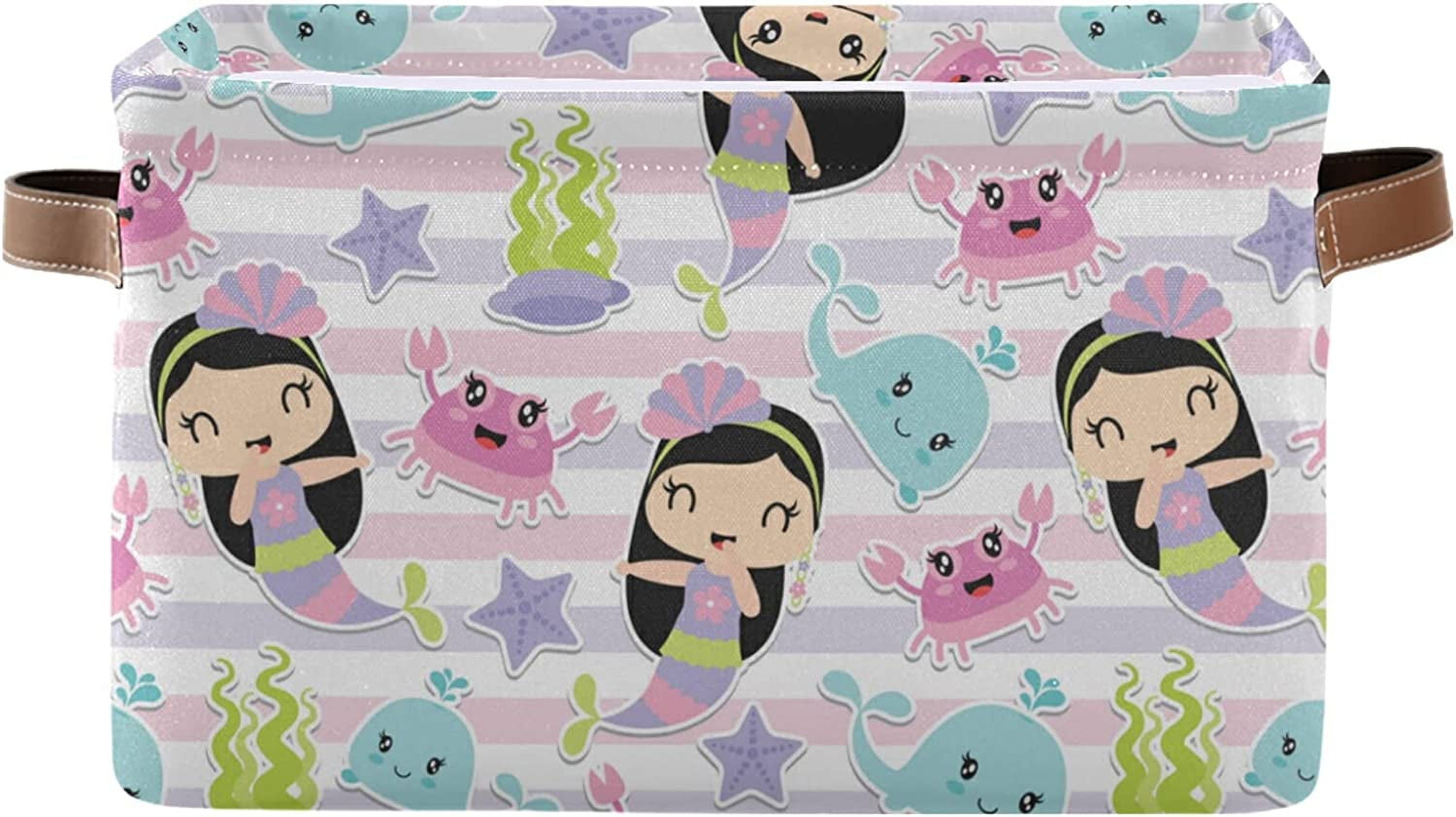 Coolnut Cute Sea Creature Mermaid Foldable Canvas Storage Bin, Sturdy ...
