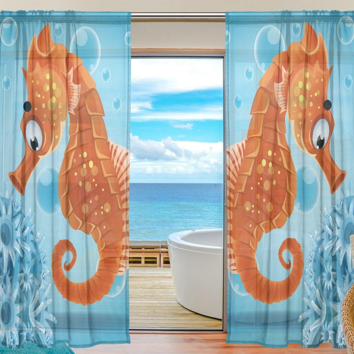 Coolnut Cute Sea Creature Sheer Gauze Door Curtain Window Curtain ...
