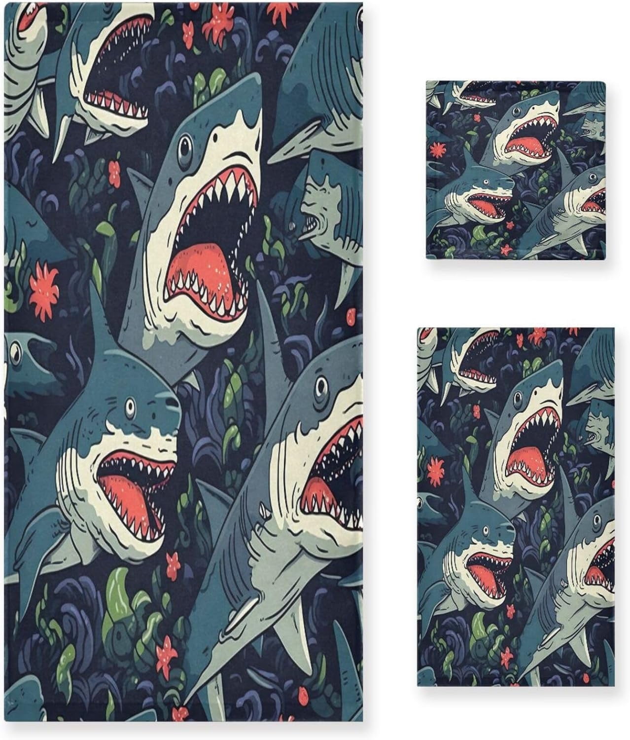 Coolnut Cute Sharks Towels 3 Pack Bath Towels for Bathroom Set Soft ...