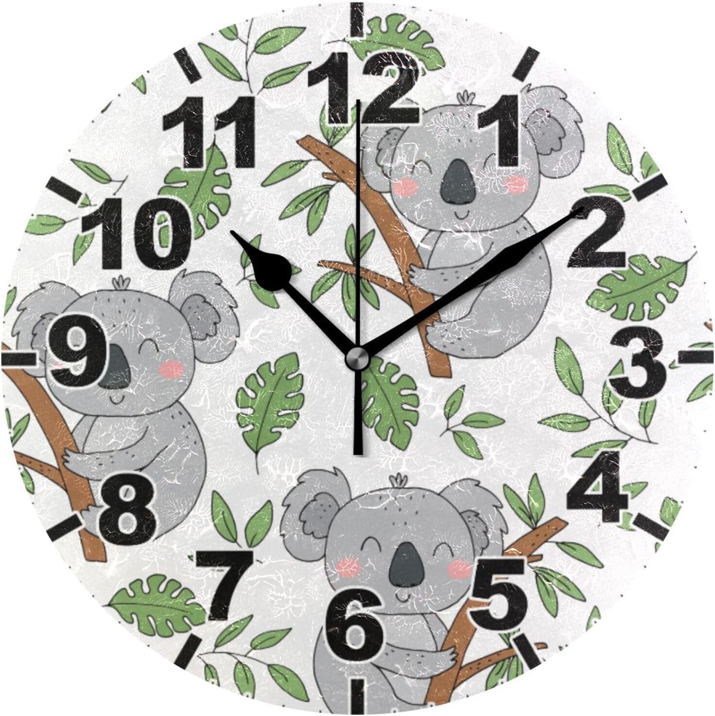Coolnut Cute Sleeping Koala Bear Round Wall Clock, Battery Operated ...