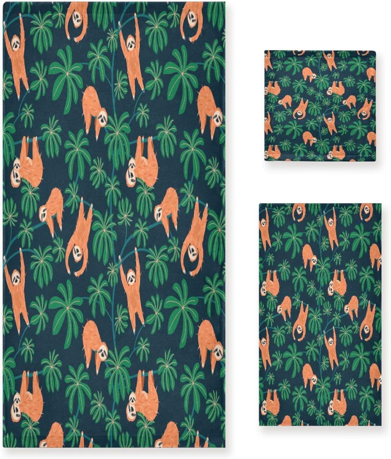 Coolnut Cute Sloth Bathroom Towel Set Absorbent Soft 3-Piece Bath Towel ...