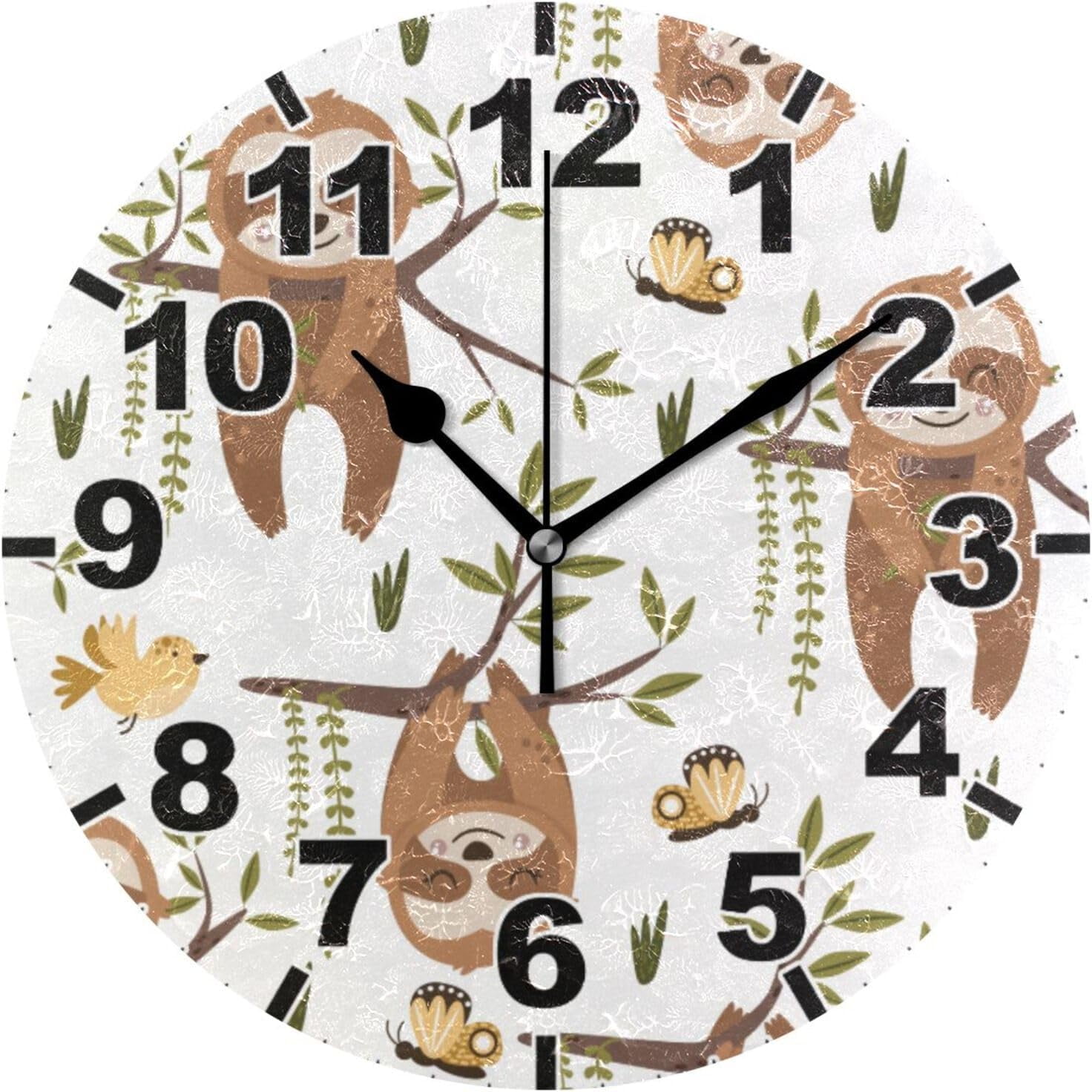 Coolnut Cute Sloth Round Wall Clock, Battery Operated Silent Non ...