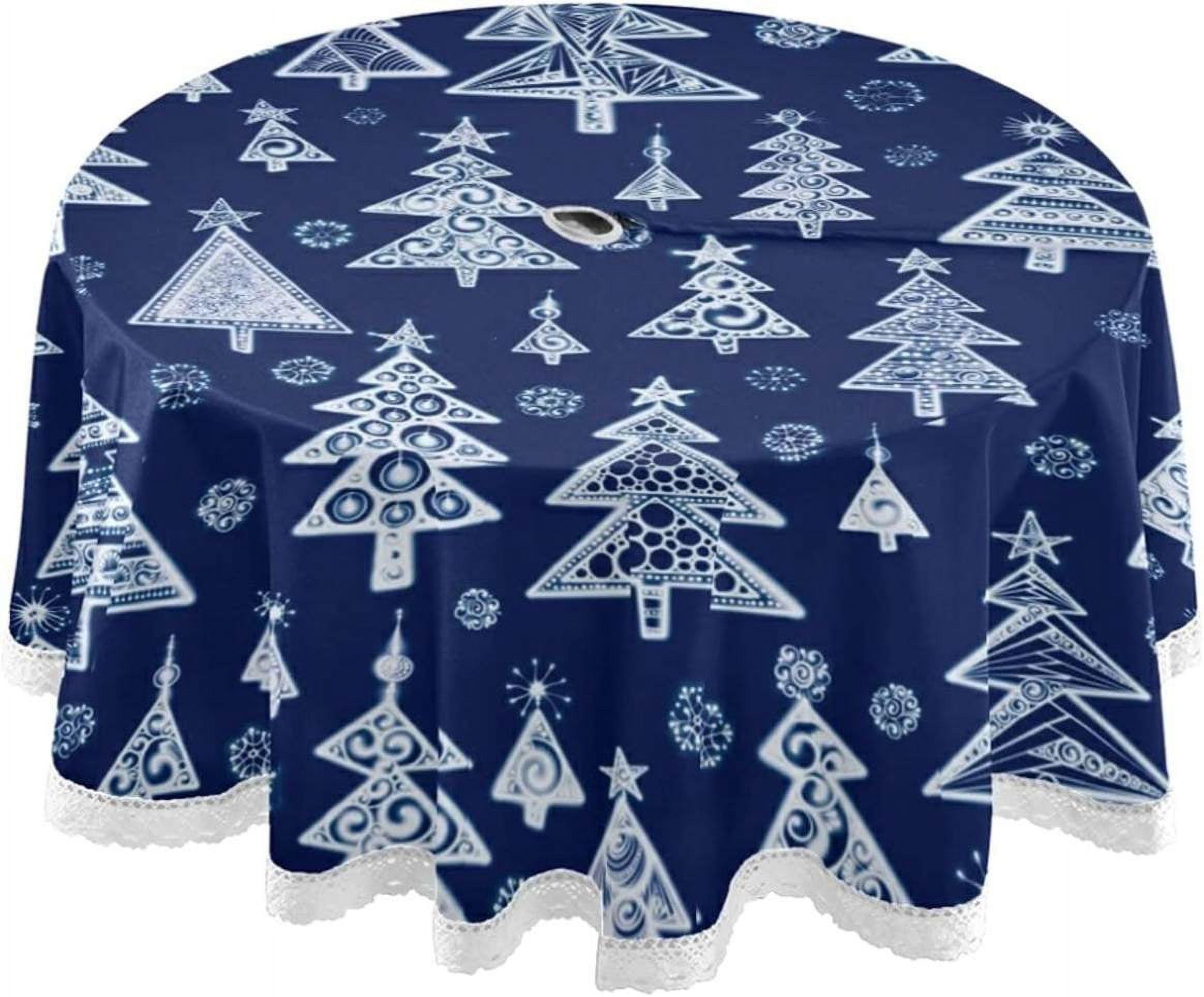 Coolnut Cute Small Xmas Trees Blue Round Tablecloth 60", Waterproof ...