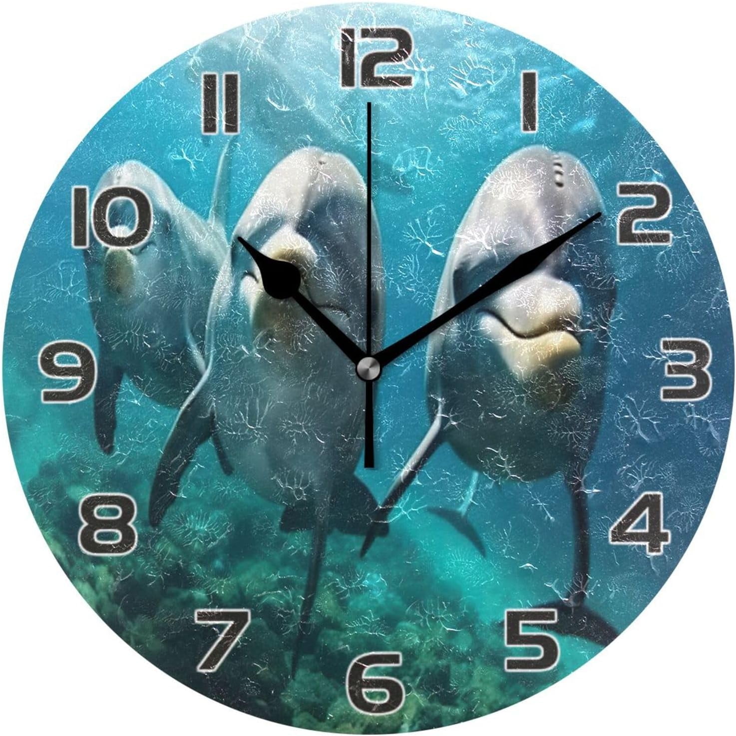 Coolnut Cute Smile Dolphin Wall Clock Round Vintage Silent Non Ticking ...