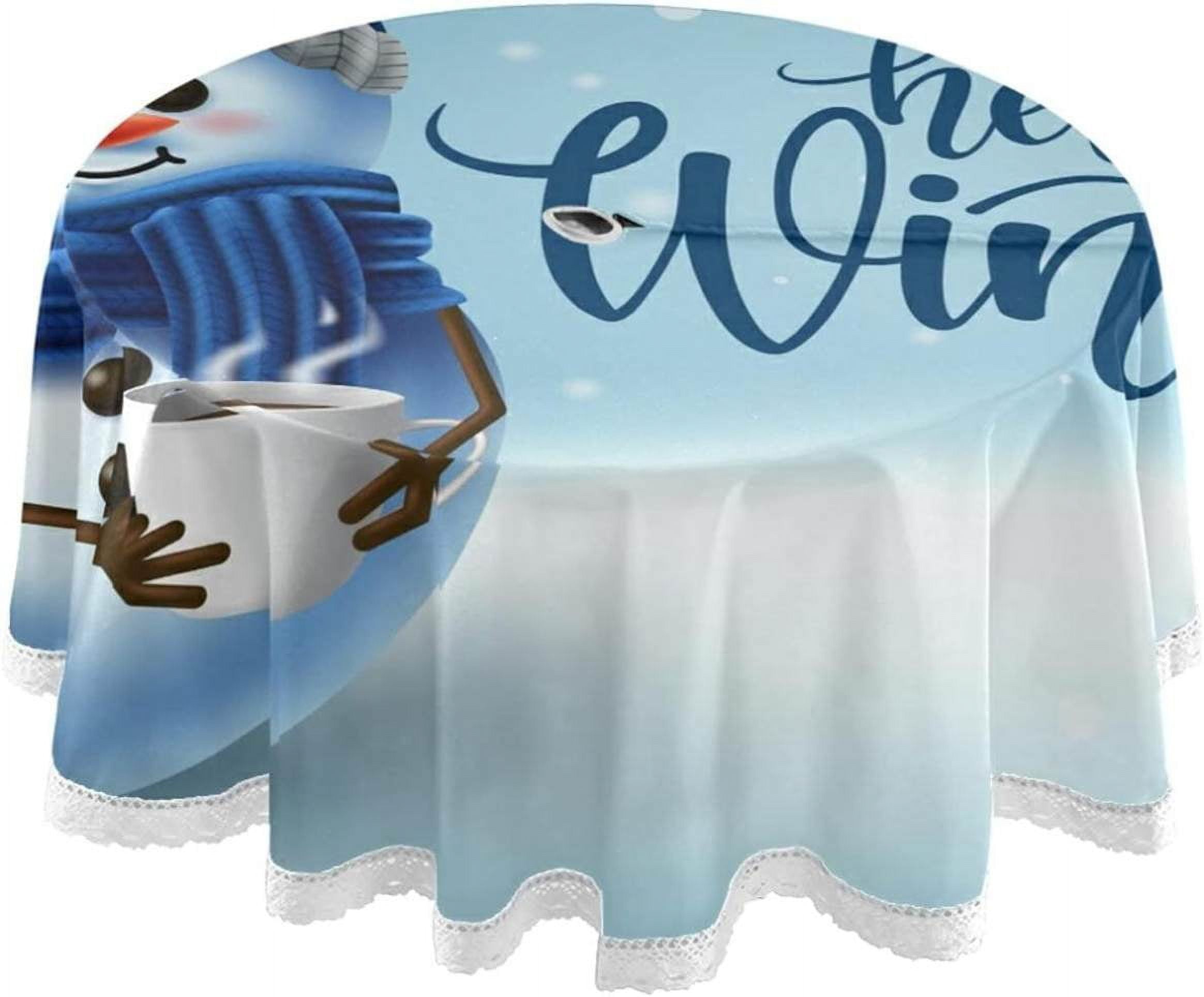 Coolnut Cute Snowman Round Tablecloth 60", Waterproof Table Cloths with ...