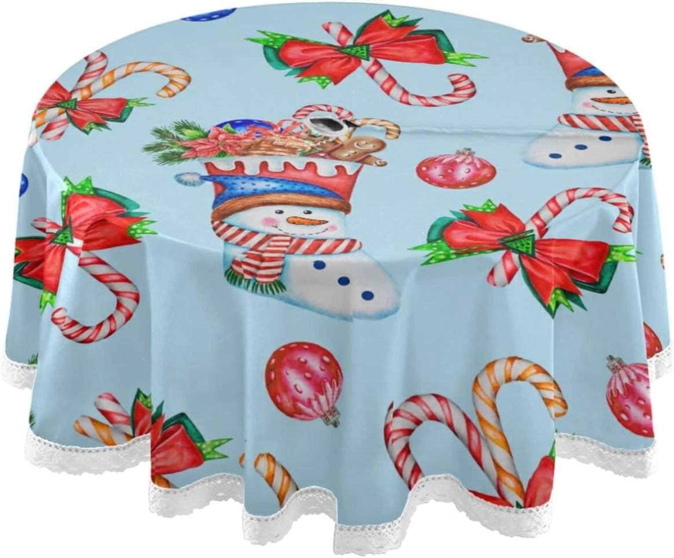 Coolnut Cute Snowman Round Tablecloth 60In,Waterproof Round Table ...