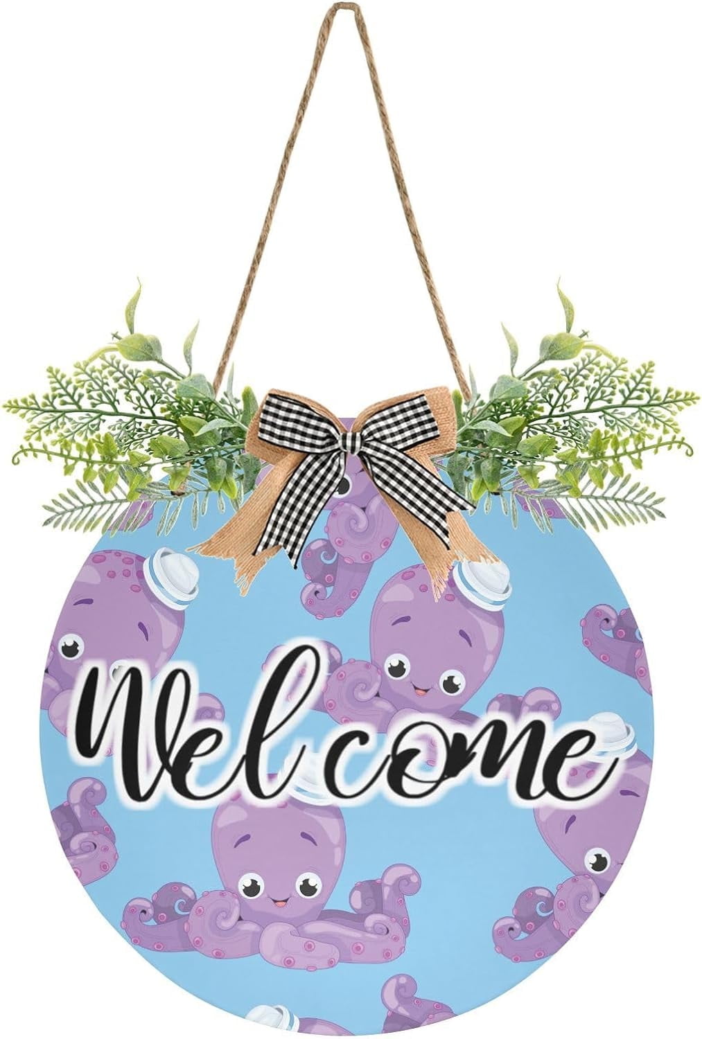 Coolnut Cute Squid Front Door Round, Hanging Welcome Sign, Front Door ...